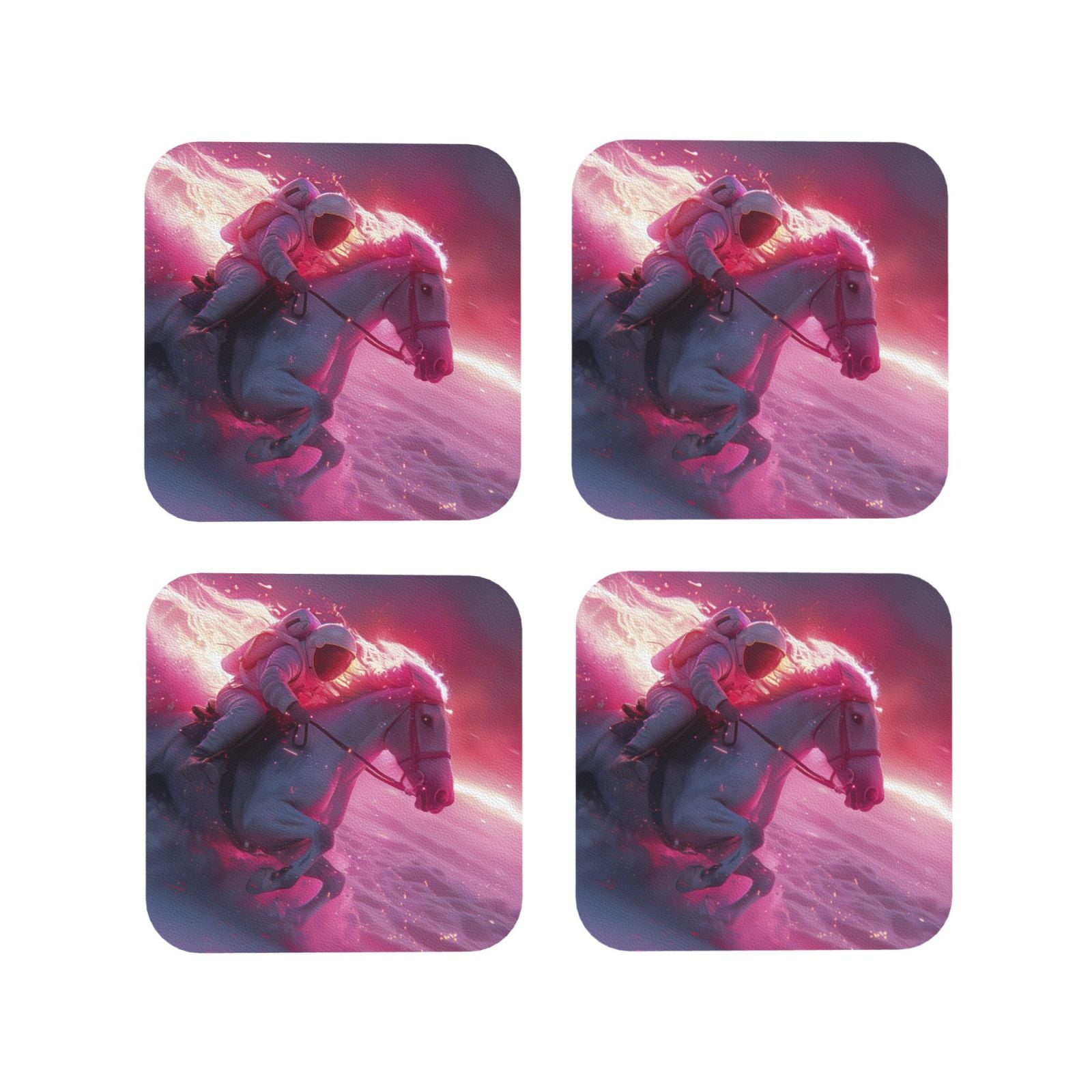 Drink Coasters, Astronaut Riding Fiery Horse -PVC Leather Coasters Sets ...