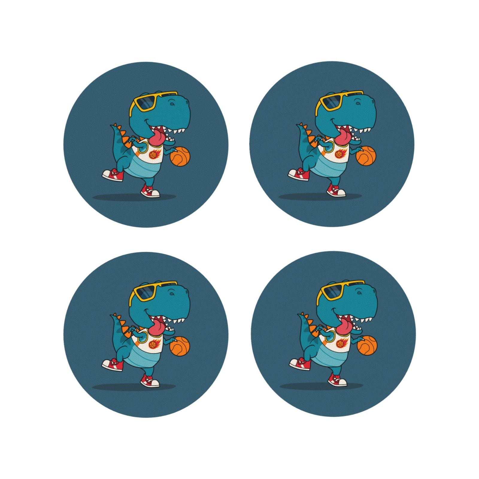 Drink Coasters, Basketball Dinosaur Play -PVC Leather Coasters Sets of ...
