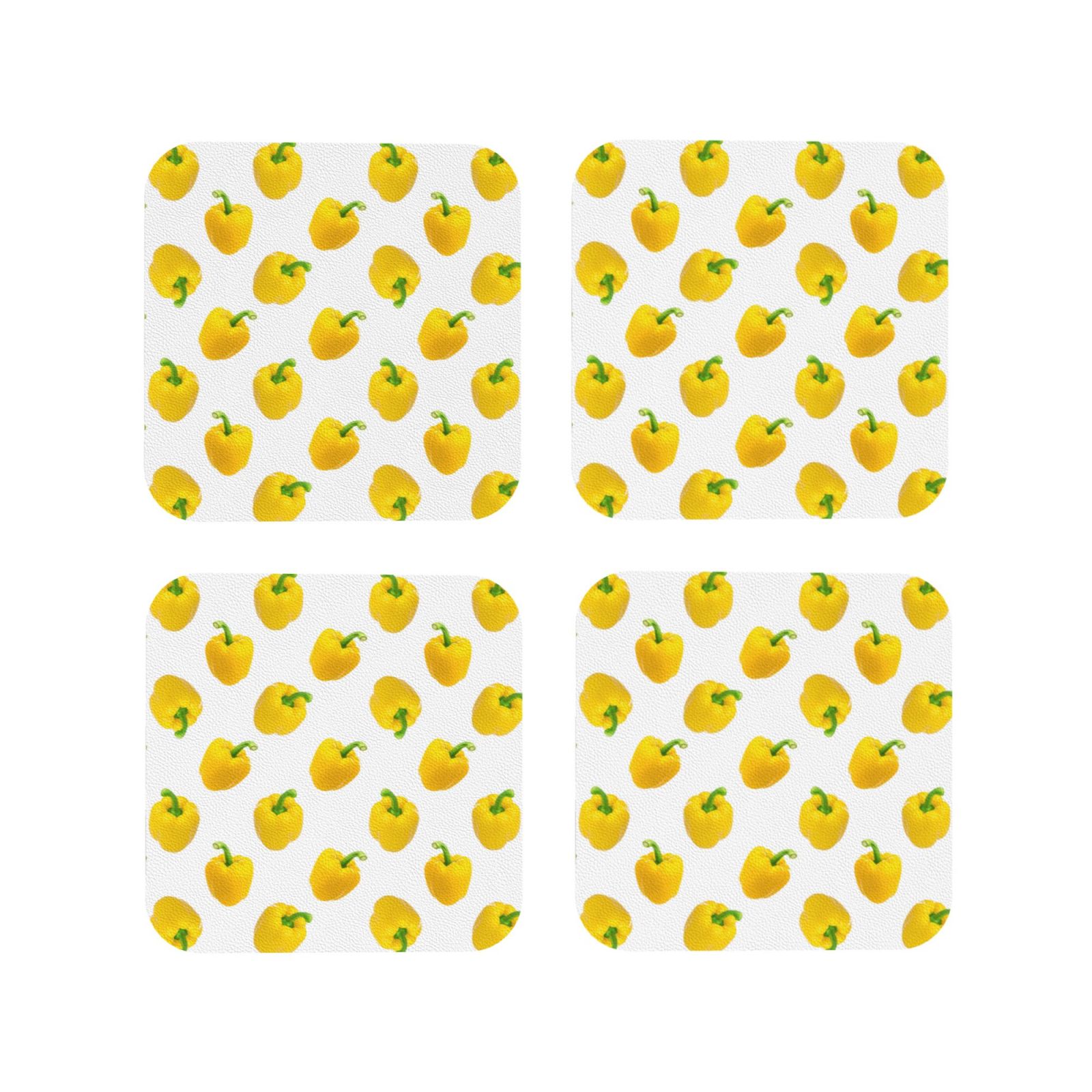 Drink Coasters, Bell Pepper Print yellow -PVC Leather Coasters Sets of ...