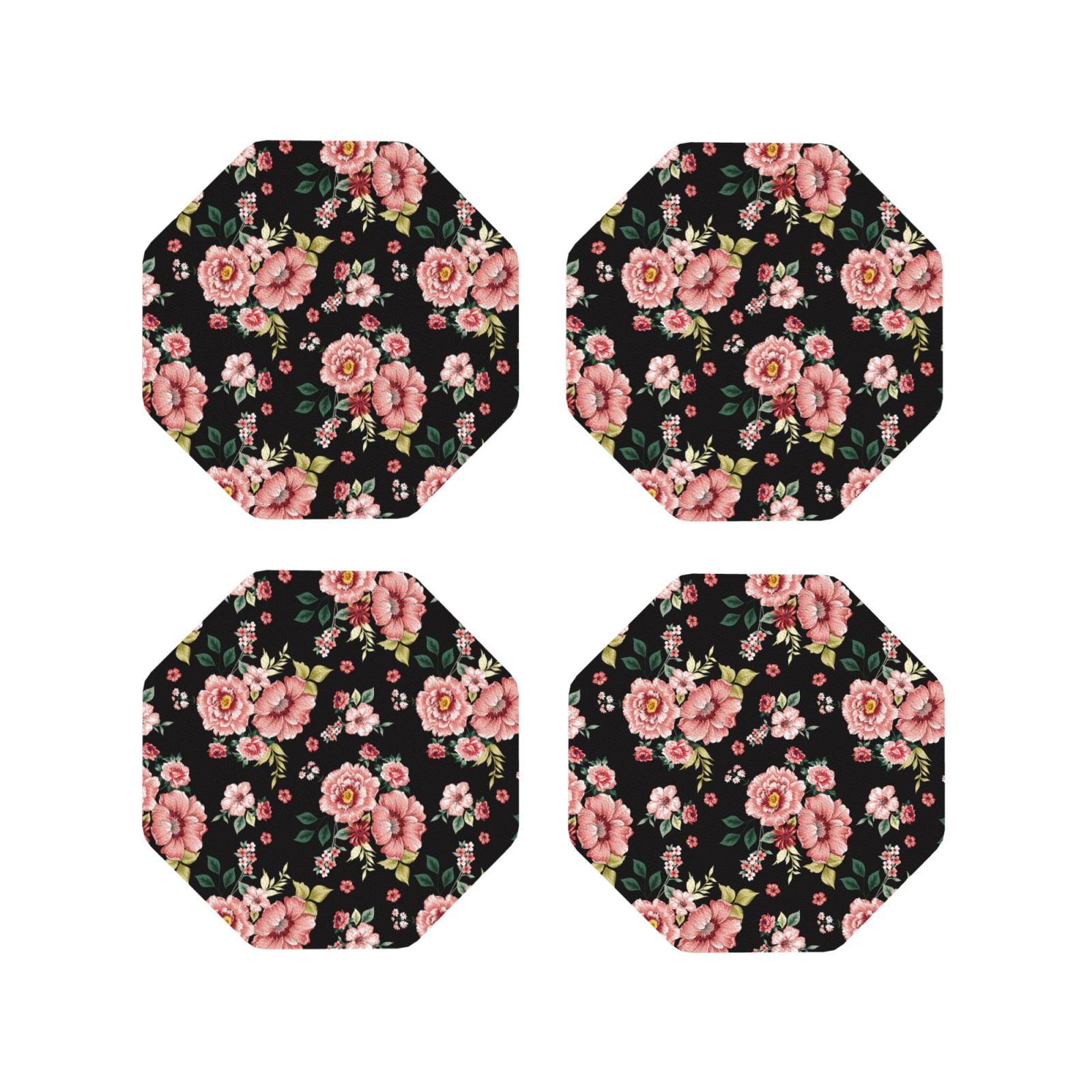 Drink Coasters, Big Rose Flowers -PVC Leather Coasters Sets of 4 for ...