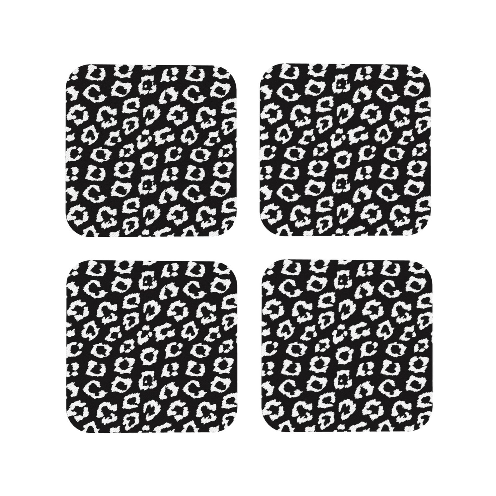 Drink Coasters, Black leopard print -PVC Leather Coasters Sets of 4 for ...