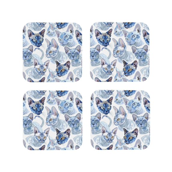 Drink Coasters, Blue Cats Illustration Pattern -PVC Leather Coasters ...