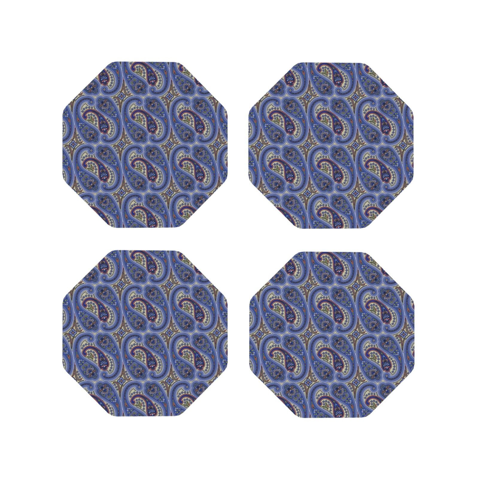 Drink Coasters, Blue Flower Paisley -PVC Leather Coasters Sets of 4 for ...
