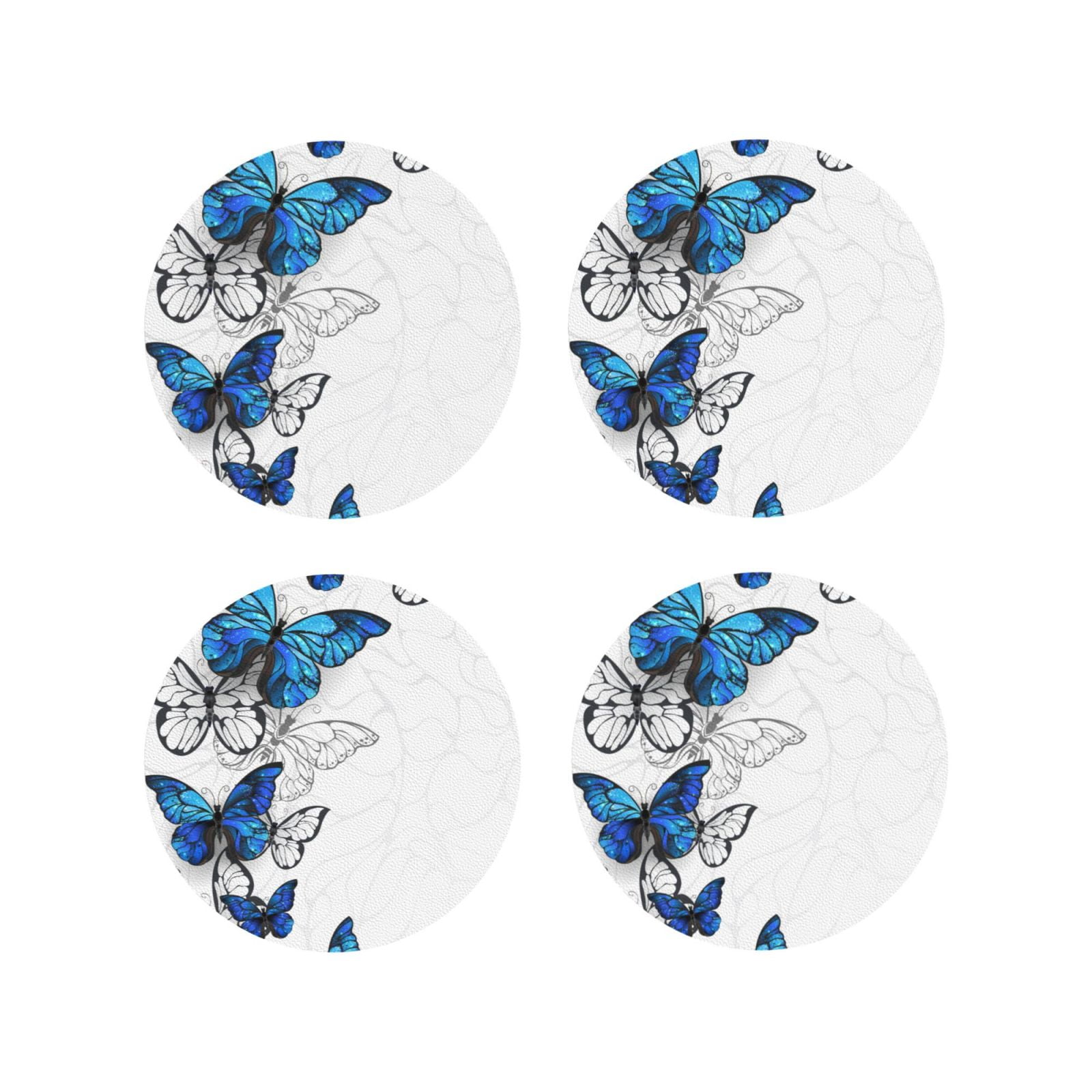 Drink Coasters, Blue Flying Butterflies -PVC Leather Coasters Sets of 4 ...