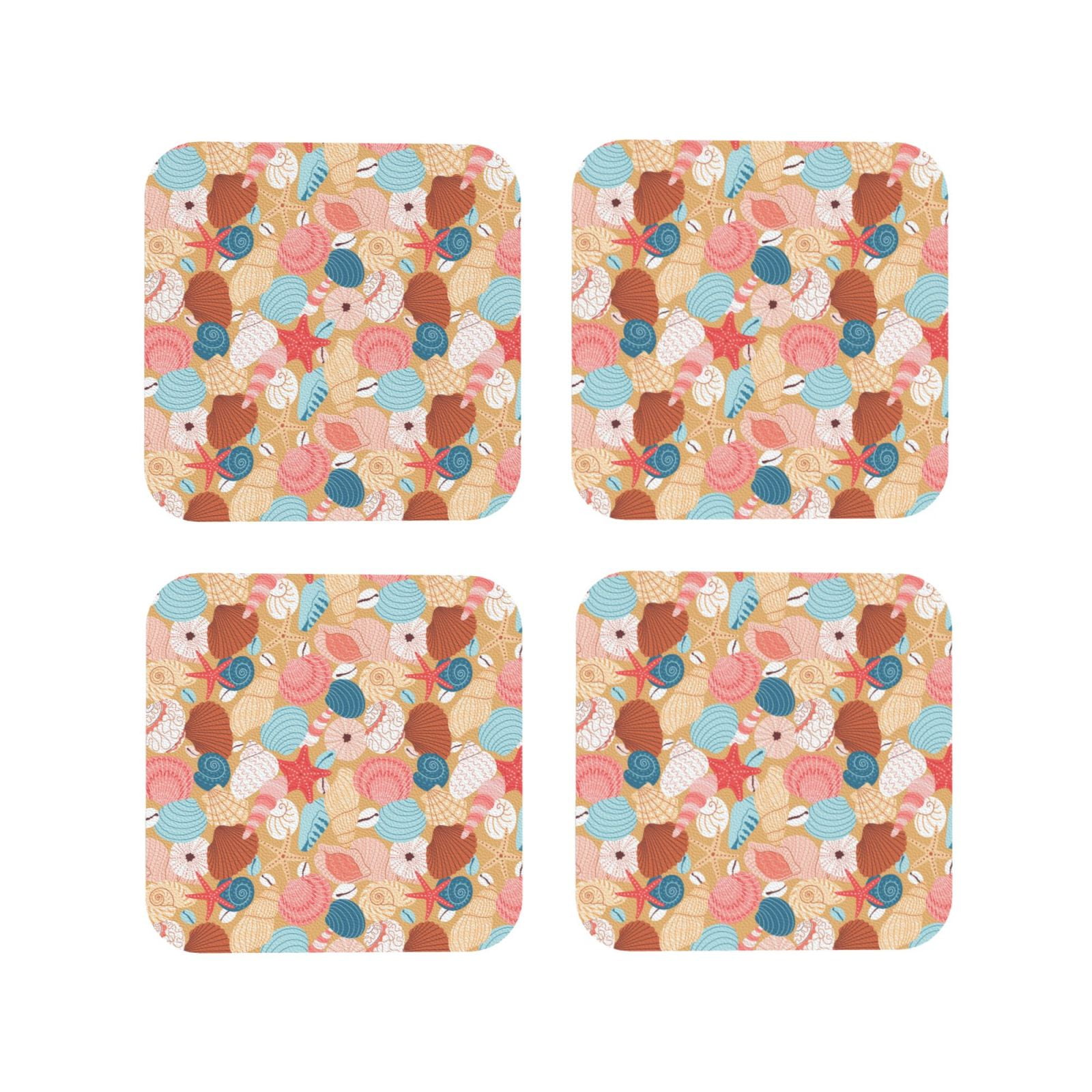 Drink Coasters, Brightly Colored Conch -PVC Leather Coasters Sets of 4 ...
