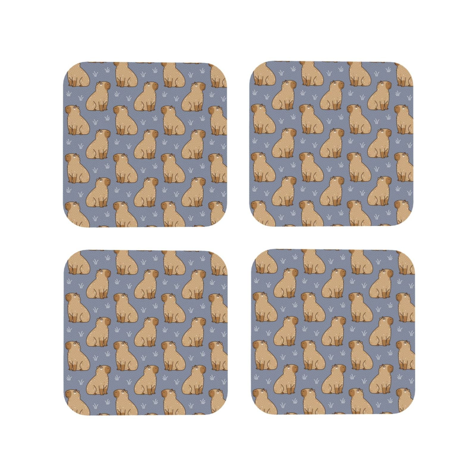 Drink Coasters, Capybara and Grass -PVC Leather Coasters Sets of 4 for ...