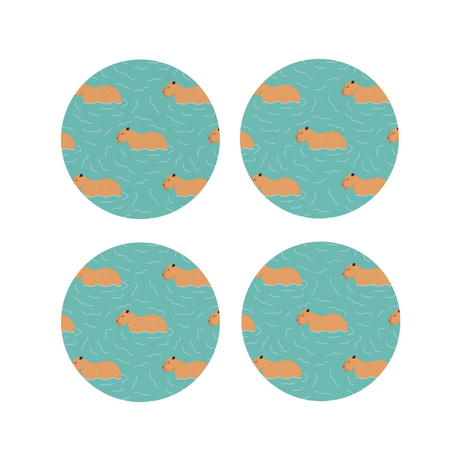 Drink Coasters, Capybaras Animal -PVC Leather Coasters Sets of 4 for ...