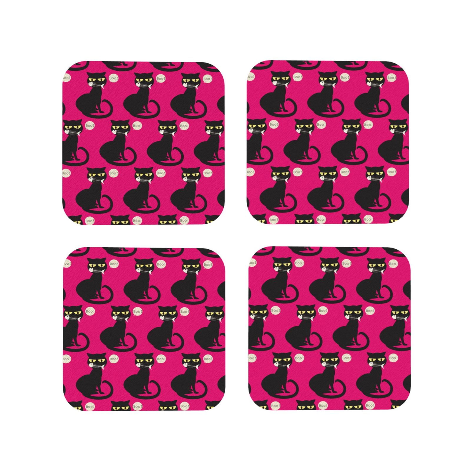 Drink Coasters, Cartoon Black Cat Fishbone -PVC Leather Coasters Sets ...