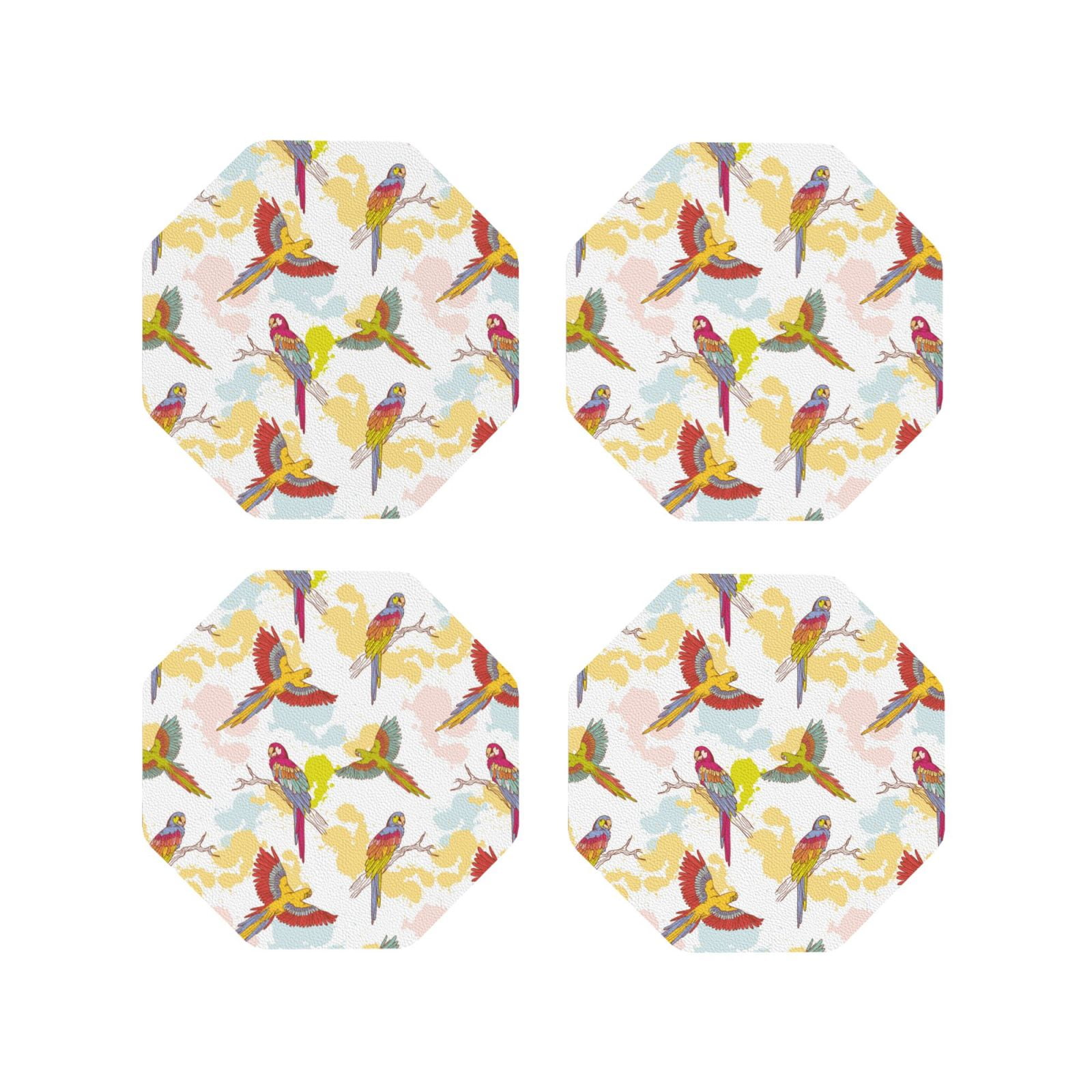 Drink Coasters, Cartoon Colorful Cute Parrot -PVC Leather Coasters Sets ...