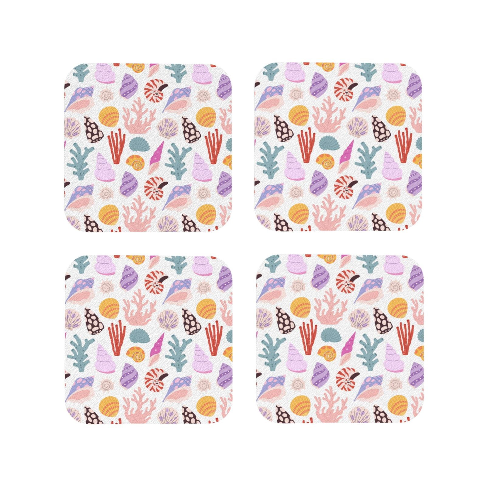 Drink Coasters, Cartoon Coral Shell Conch -PVC Leather Coasters Sets of ...