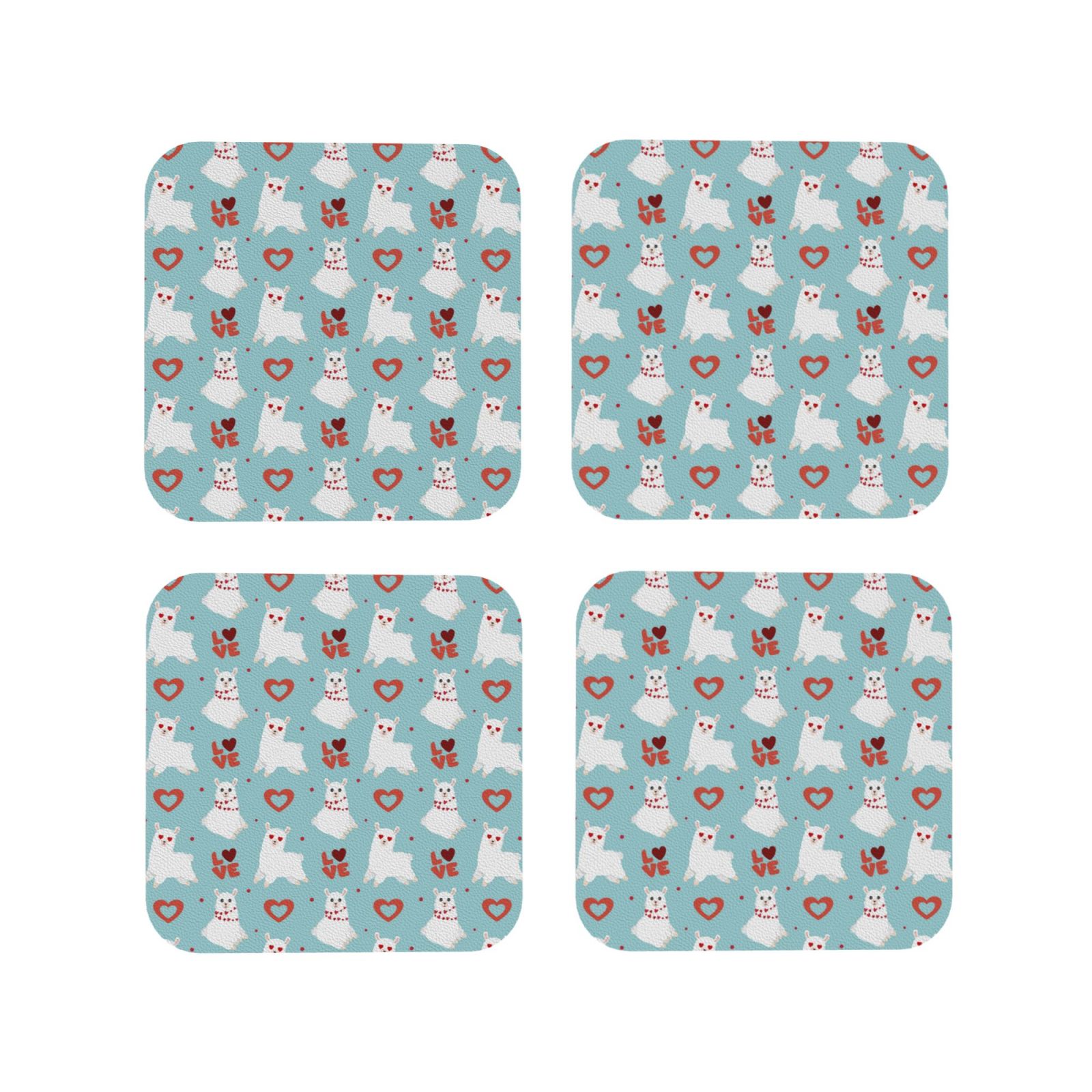 Drink Coasters, Cartoon Cute Alpacas Love -PVC Leather Coasters Sets of ...