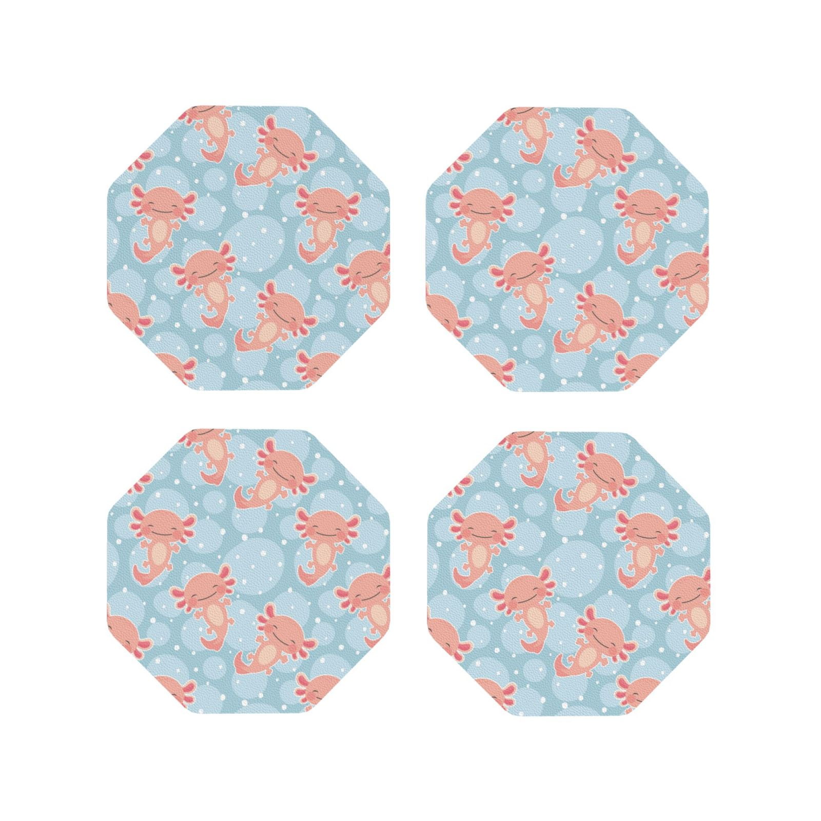 Drink Coasters, Cartoon Cute Axolotl Blue -PVC Leather Coasters Sets of ...