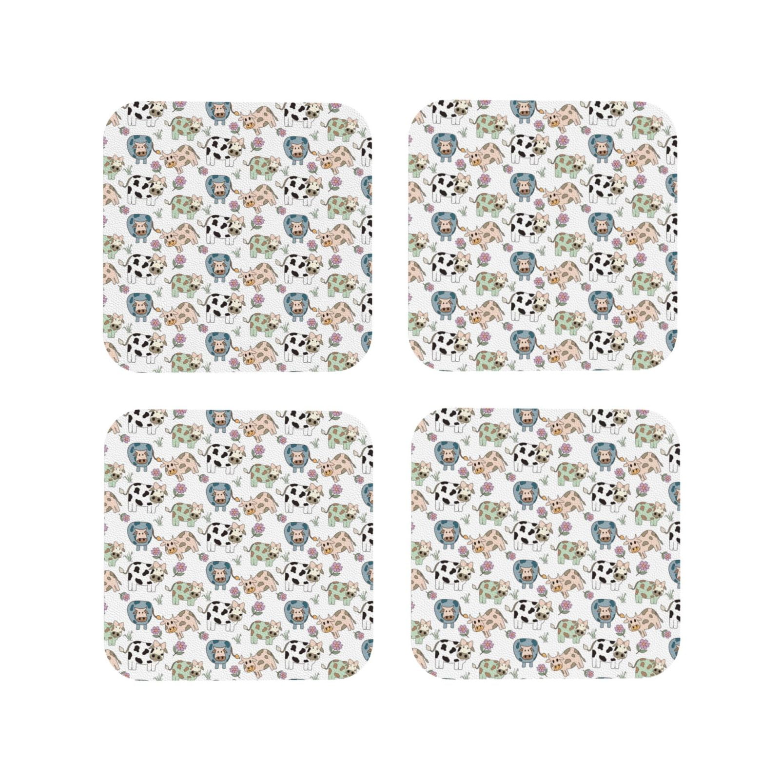 Drink Coasters, Cartoon Cute Cow Flower Funny -PVC Leather Coasters ...