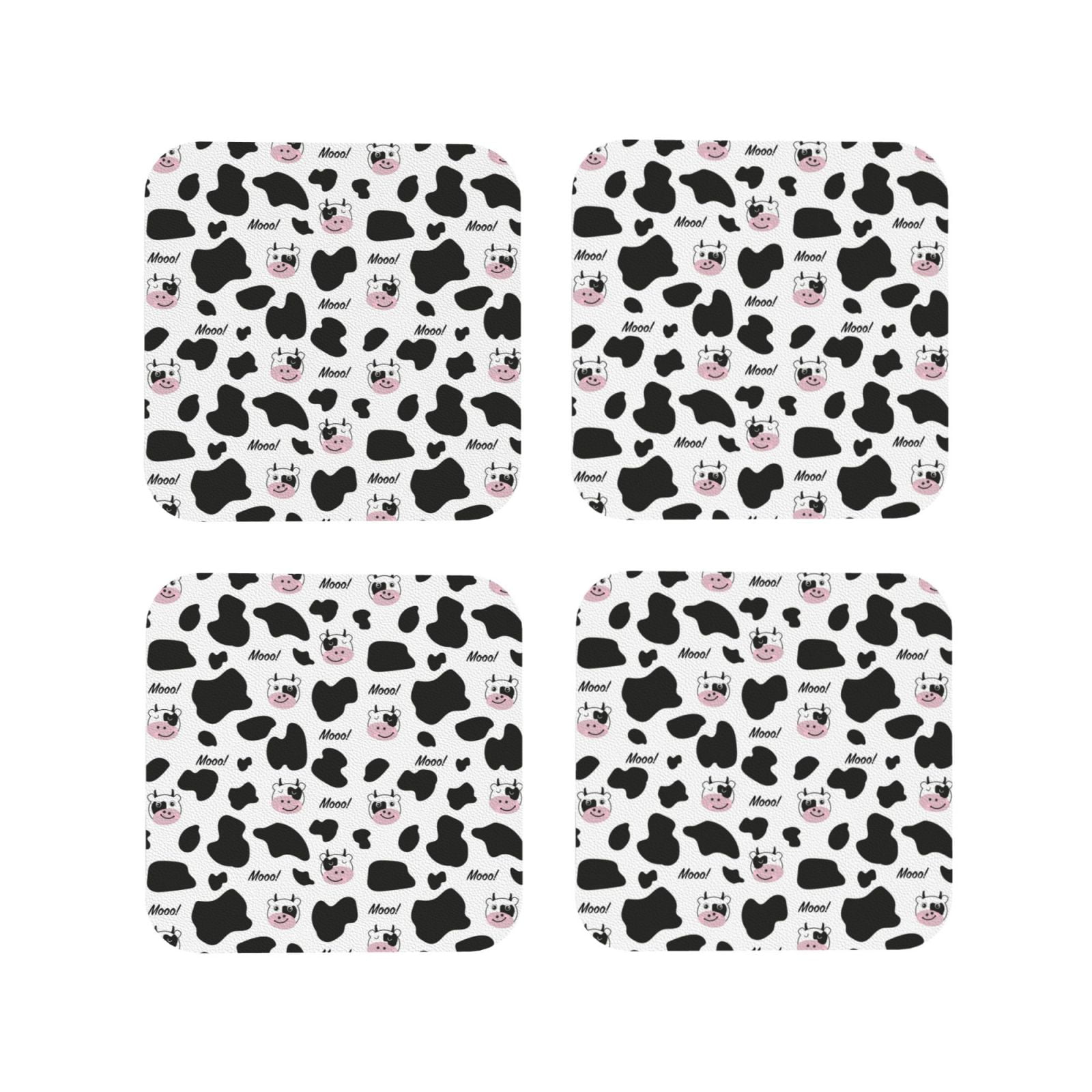 Drink Coasters, Cartoon Cute Cow Print Cow Head -PVC Leather Coasters ...
