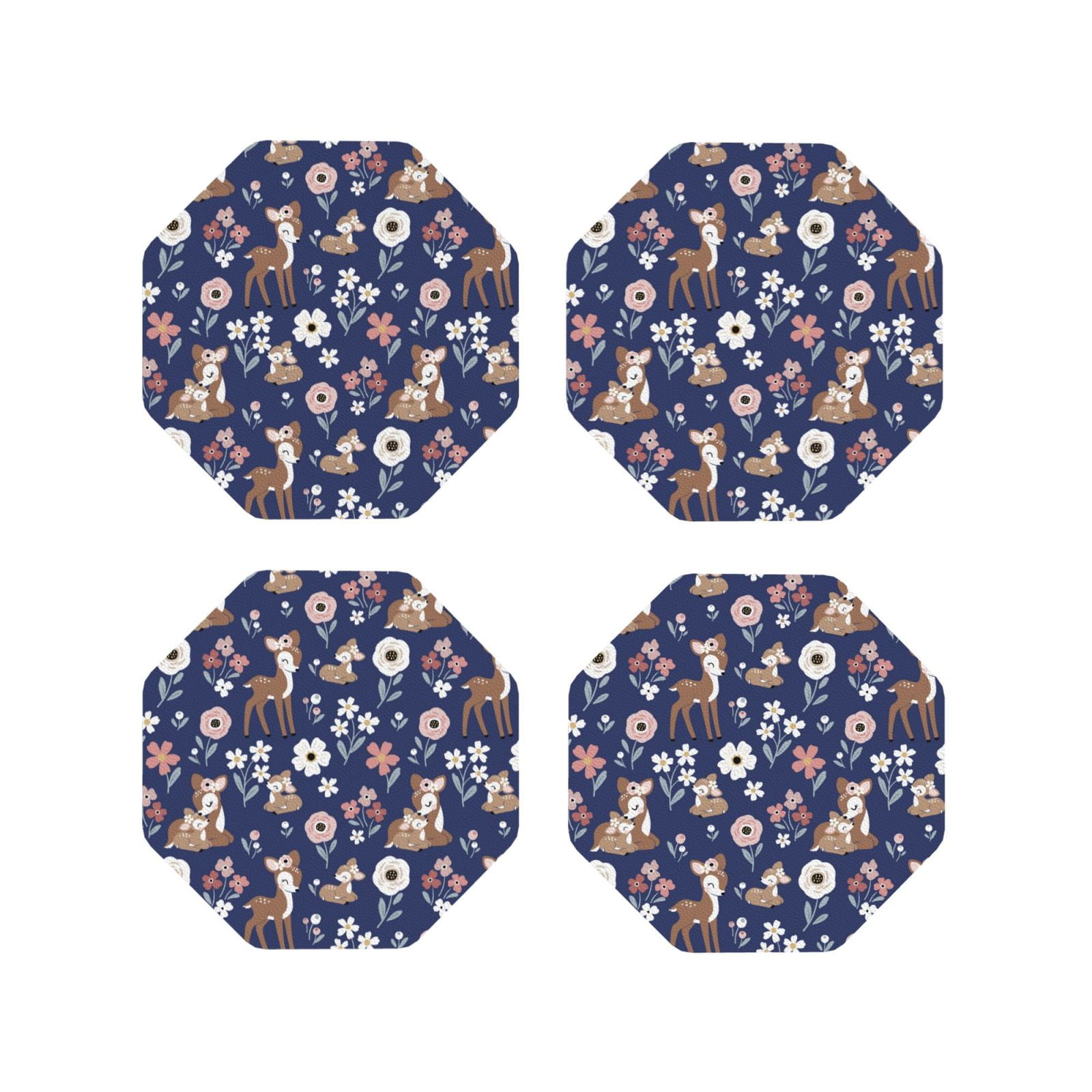 Drink Coasters, Cartoon Cute Deer Daisy Flower -PVC Leather Coasters ...