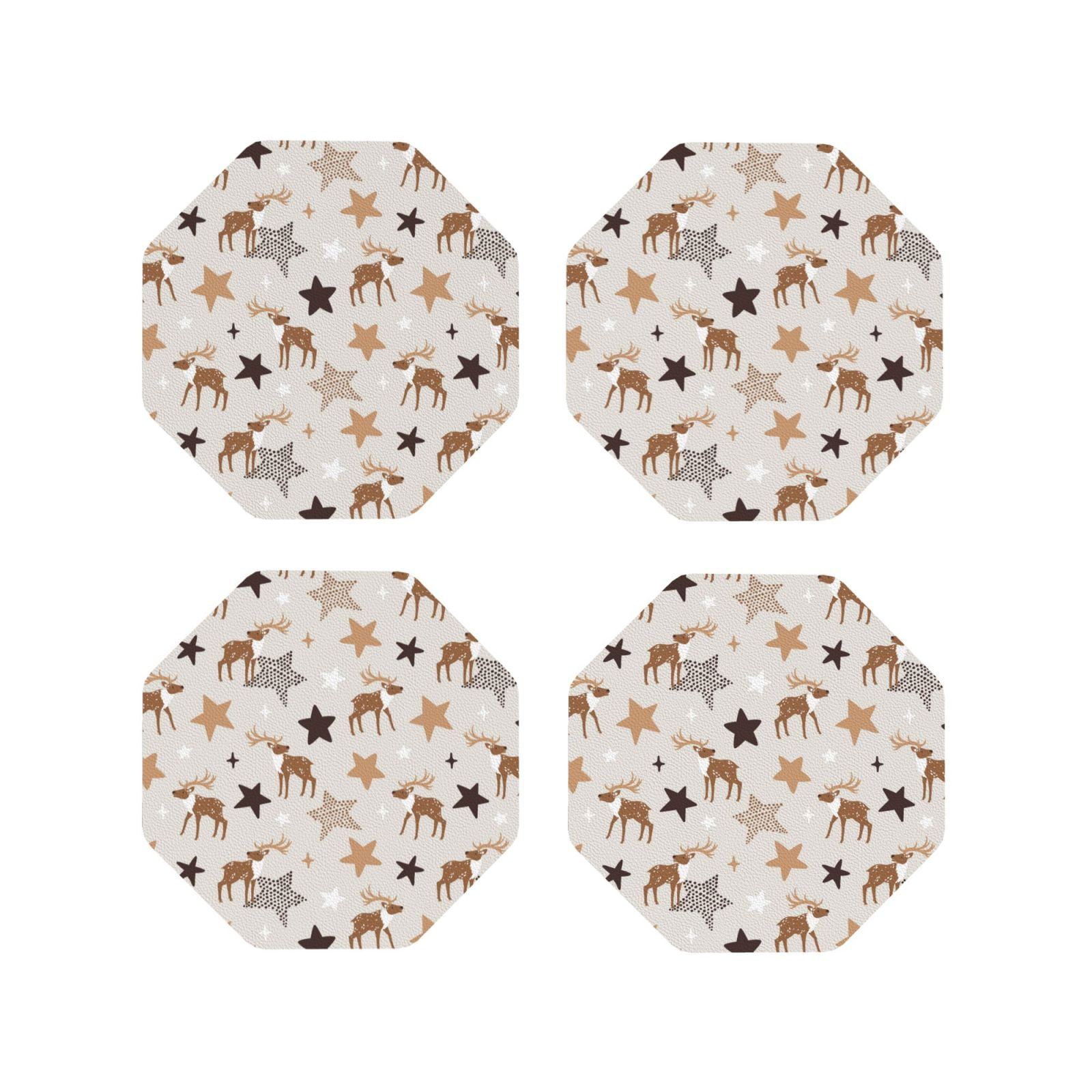 Drink Coasters, Cartoon Cute Deer Stars -PVC Leather Coasters Sets of 4 ...