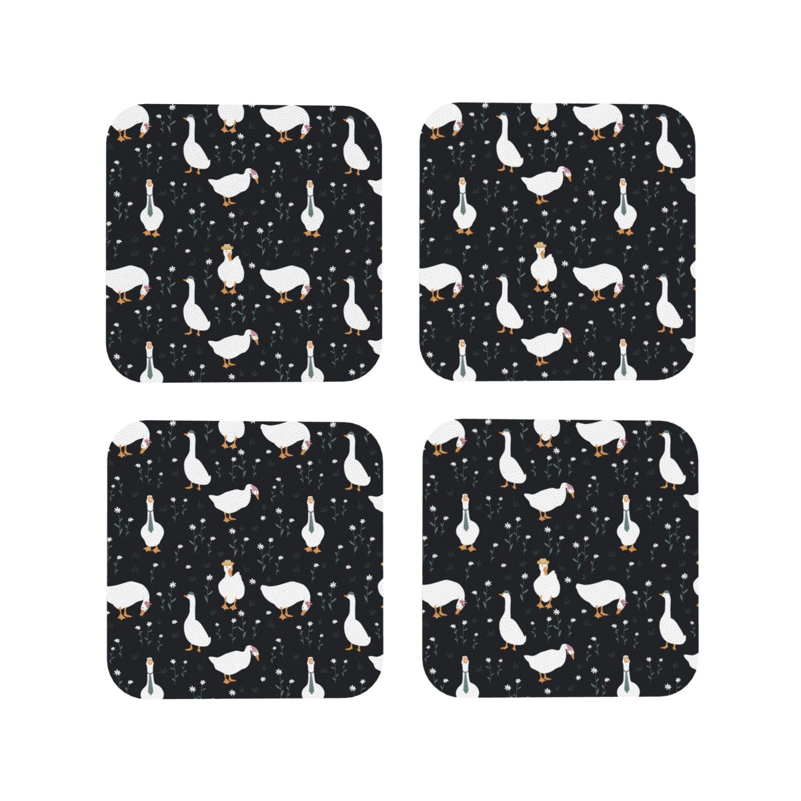 Drink Coasters, Cartoon Cute Duck Hat Tie Flower -PVC Leather Coasters ...