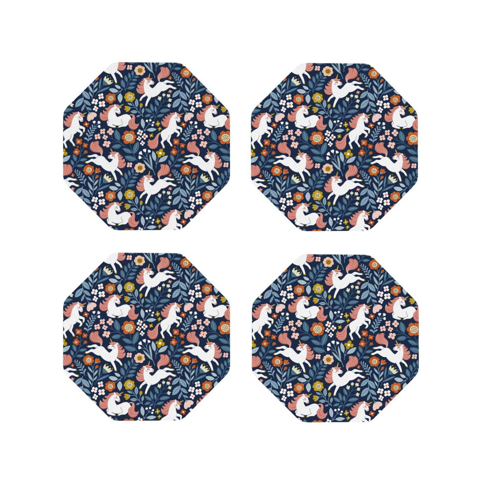 Drink Coasters, Cartoon Cute Horse Flower Plant_A -PVC Leather Coasters ...