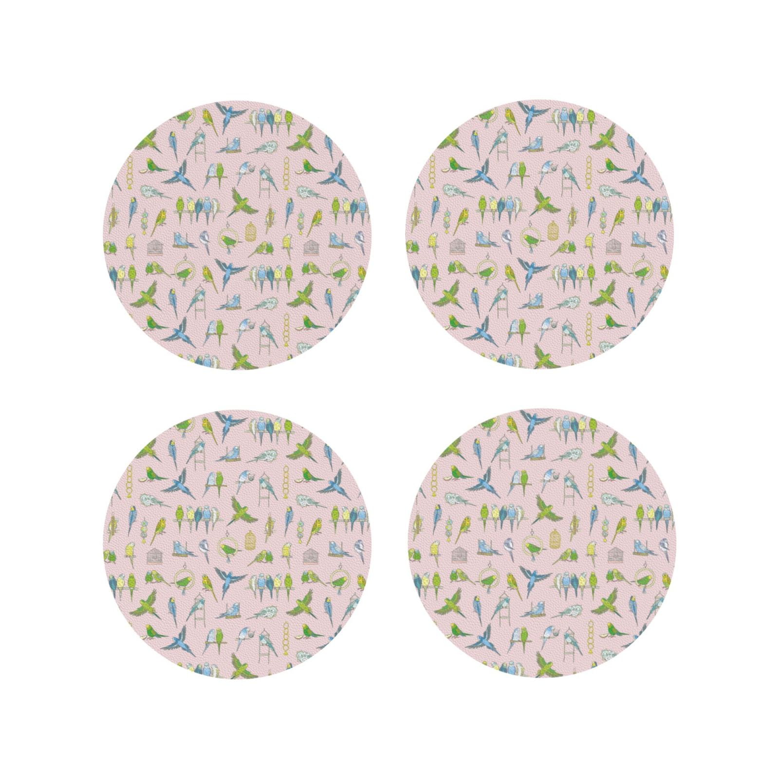 Drink Coasters, Cartoon Cute Parrots -PVC Leather Coasters Sets of 4 ...