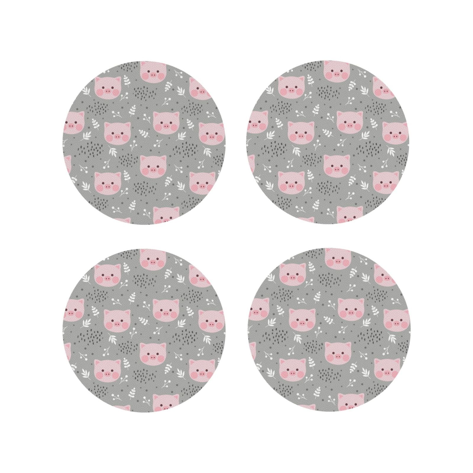 Drink Coasters, Cartoon Cute Pig Face -PVC Leather Coasters Sets of 4 ...