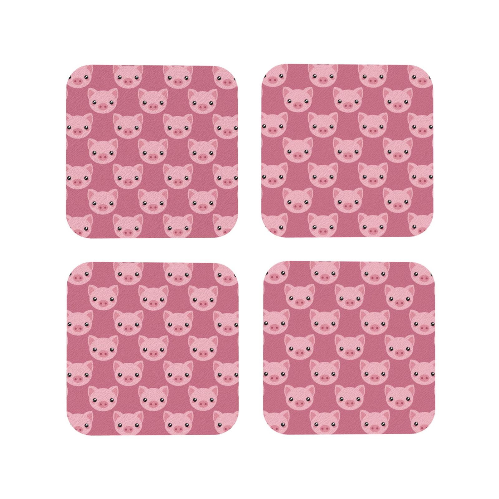 Drink Coasters, Cartoon Cute Pig Pink -PVC Leather Coasters Sets of 4 ...