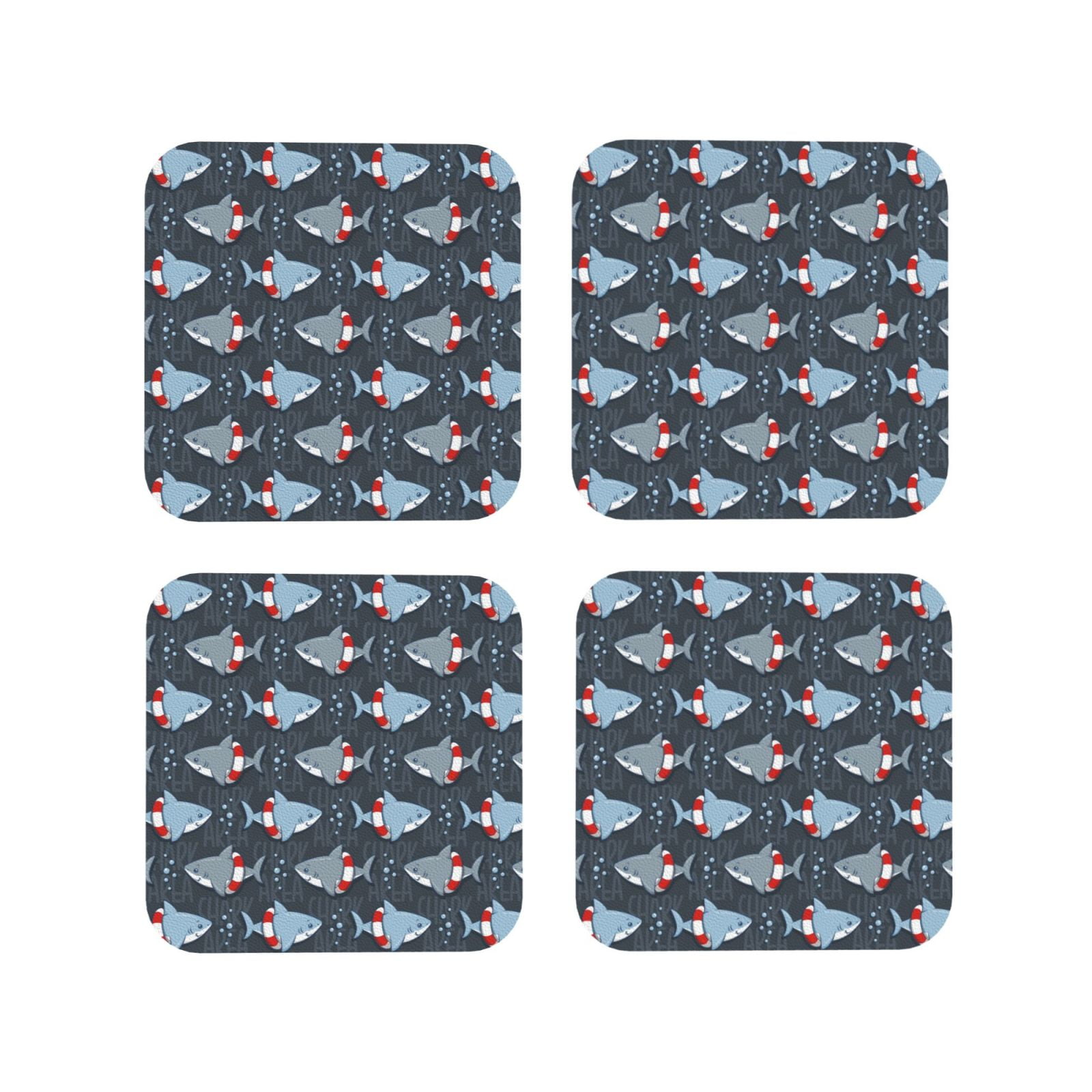 Drink Coasters, Cartoon Cute Shark Swimming Ring -PVC Leather Coasters ...