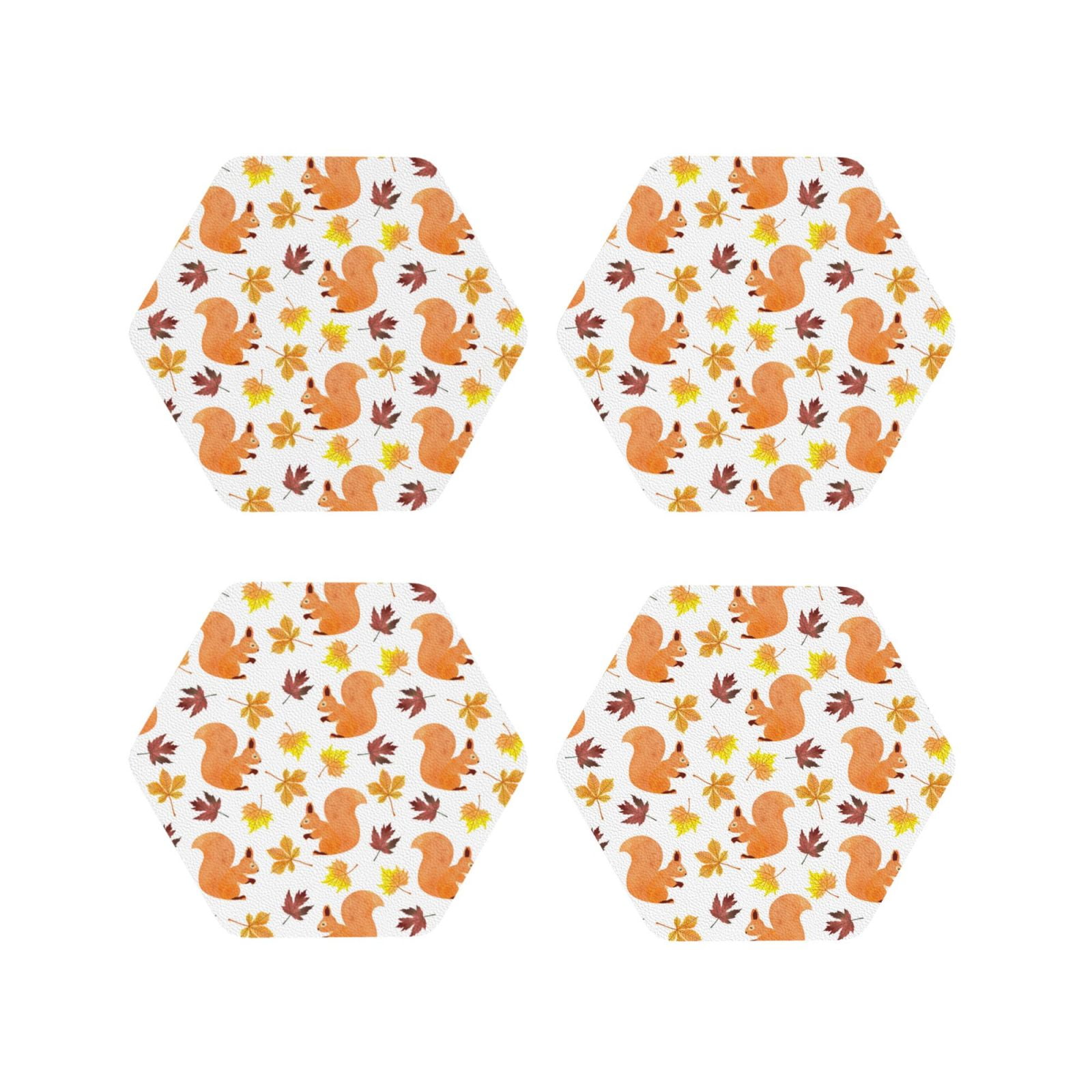 Drink Coasters, Cartoon Cute Squirrel Maple Leaf -PVC Leather Coasters ...