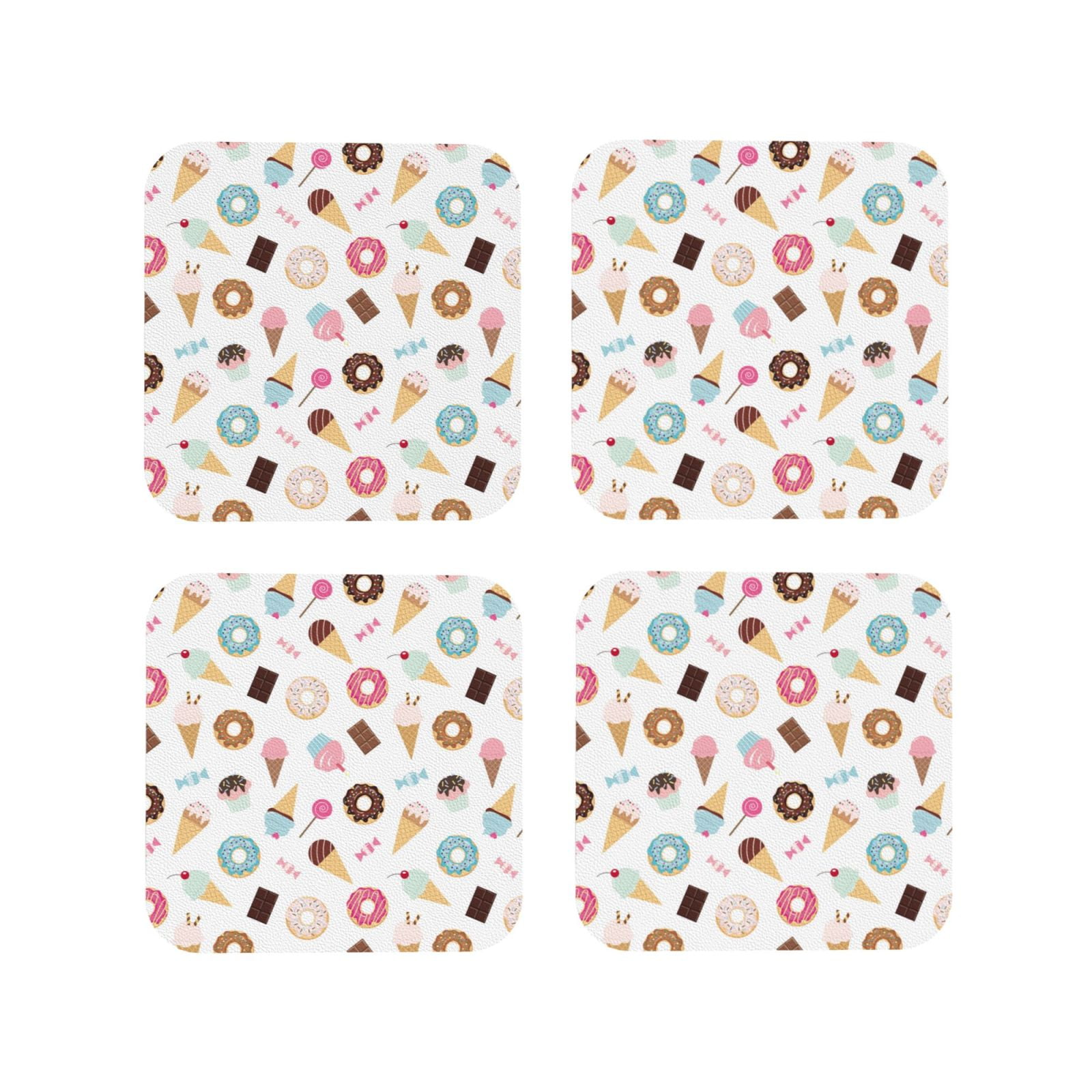 Drink Coasters, Cartoon Donut Ice Cream Candy -PVC Leather Coasters ...