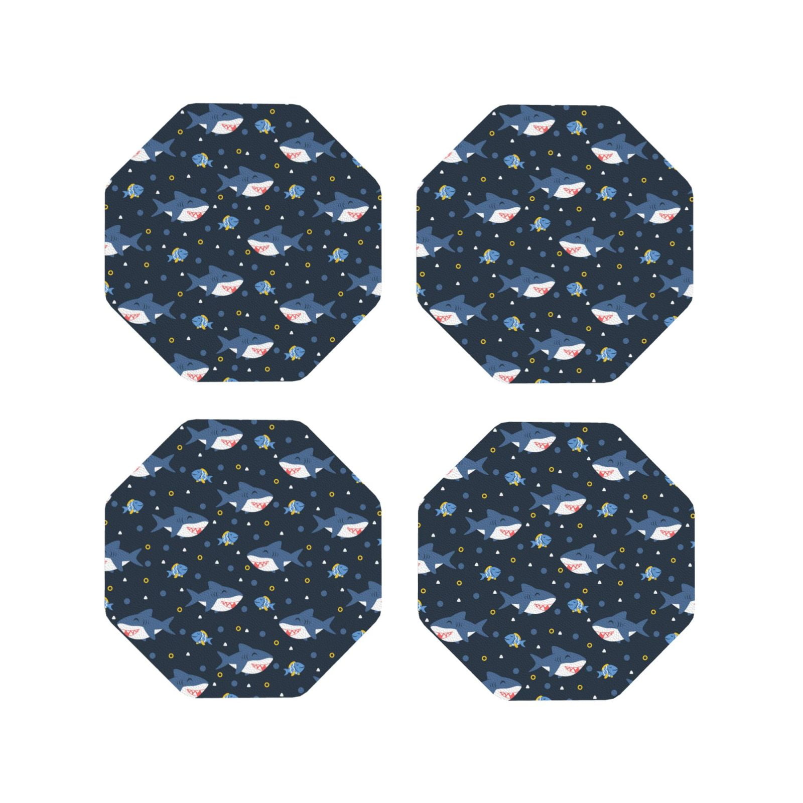 Drink Coasters, Cartoon Happy Cute Shark -PVC Leather Coasters Sets of ...