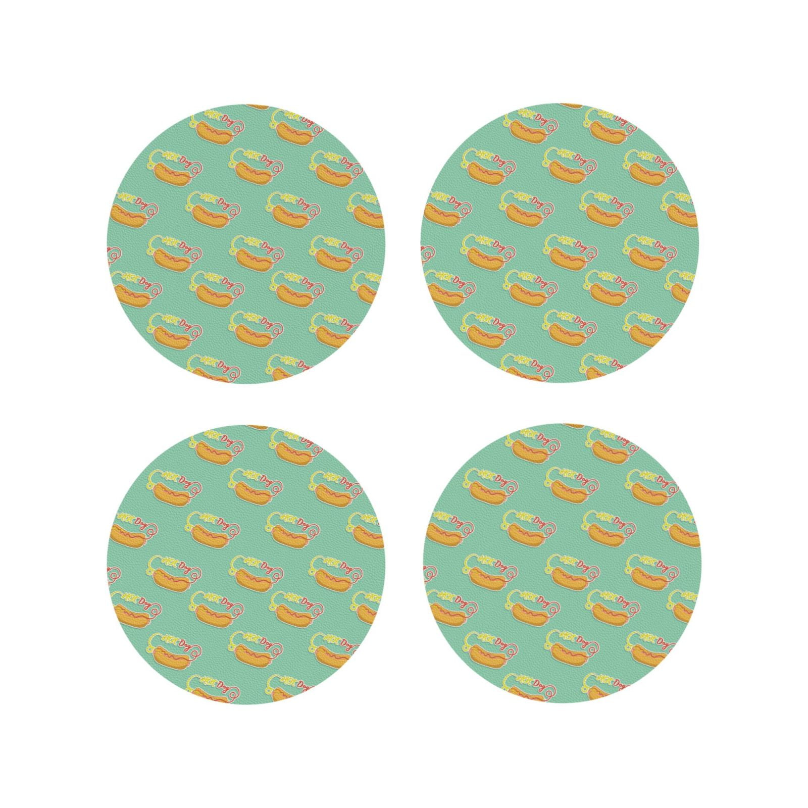 Drink Coasters, Cartoon Hot Dog Print Green -PVC Leather Coasters Sets ...