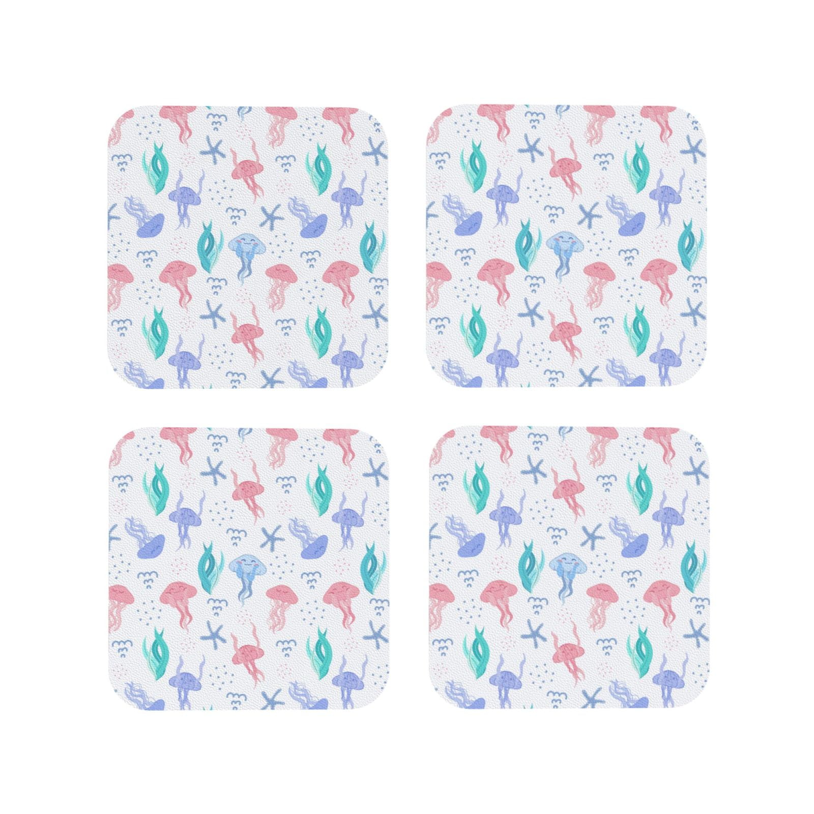 Drink Coasters, Cartoon Jellyfish Seaweed -PVC Leather Coasters Sets of ...