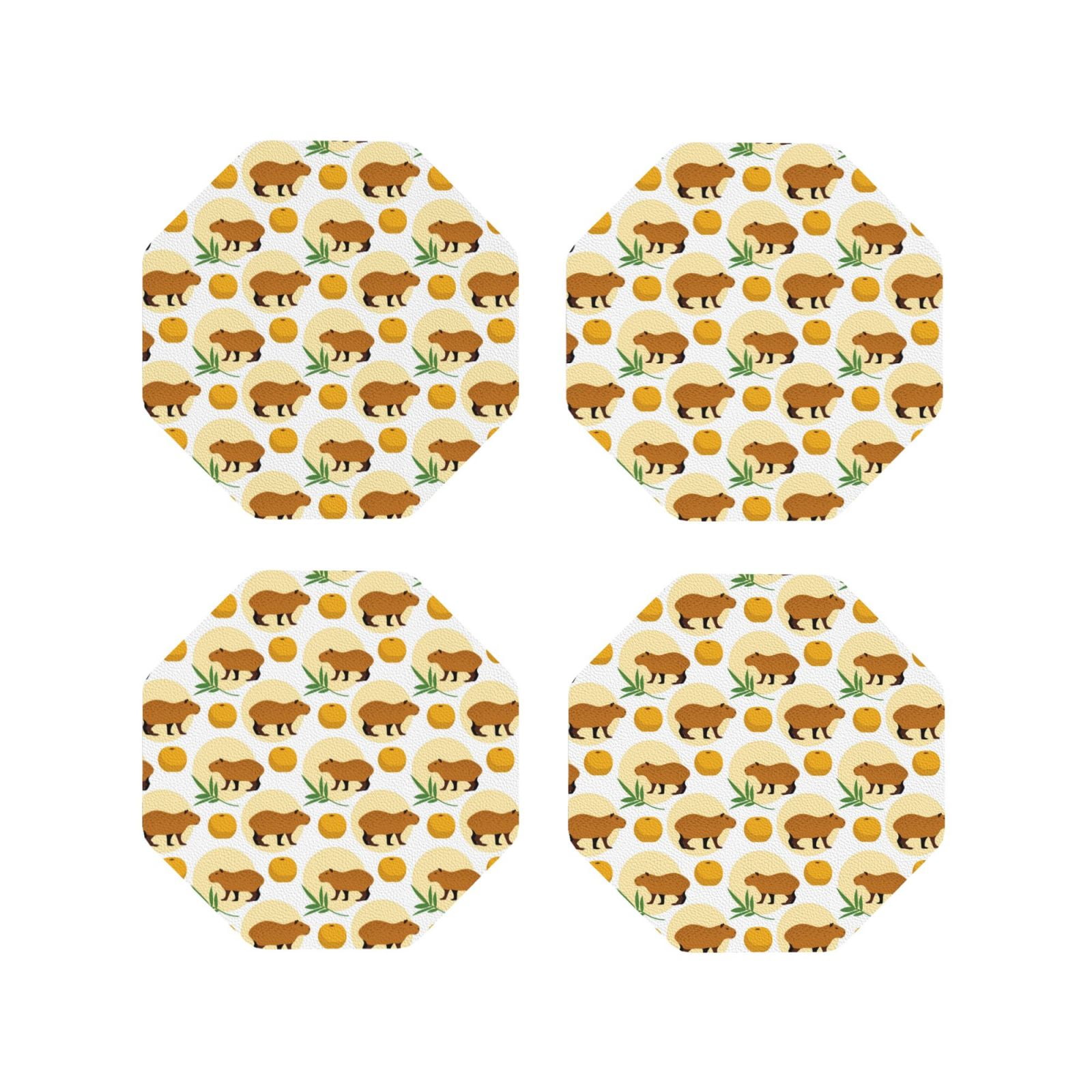 Drink Coasters, Cartoon Orange Capybara -PVC Leather Coasters Sets of 4 ...