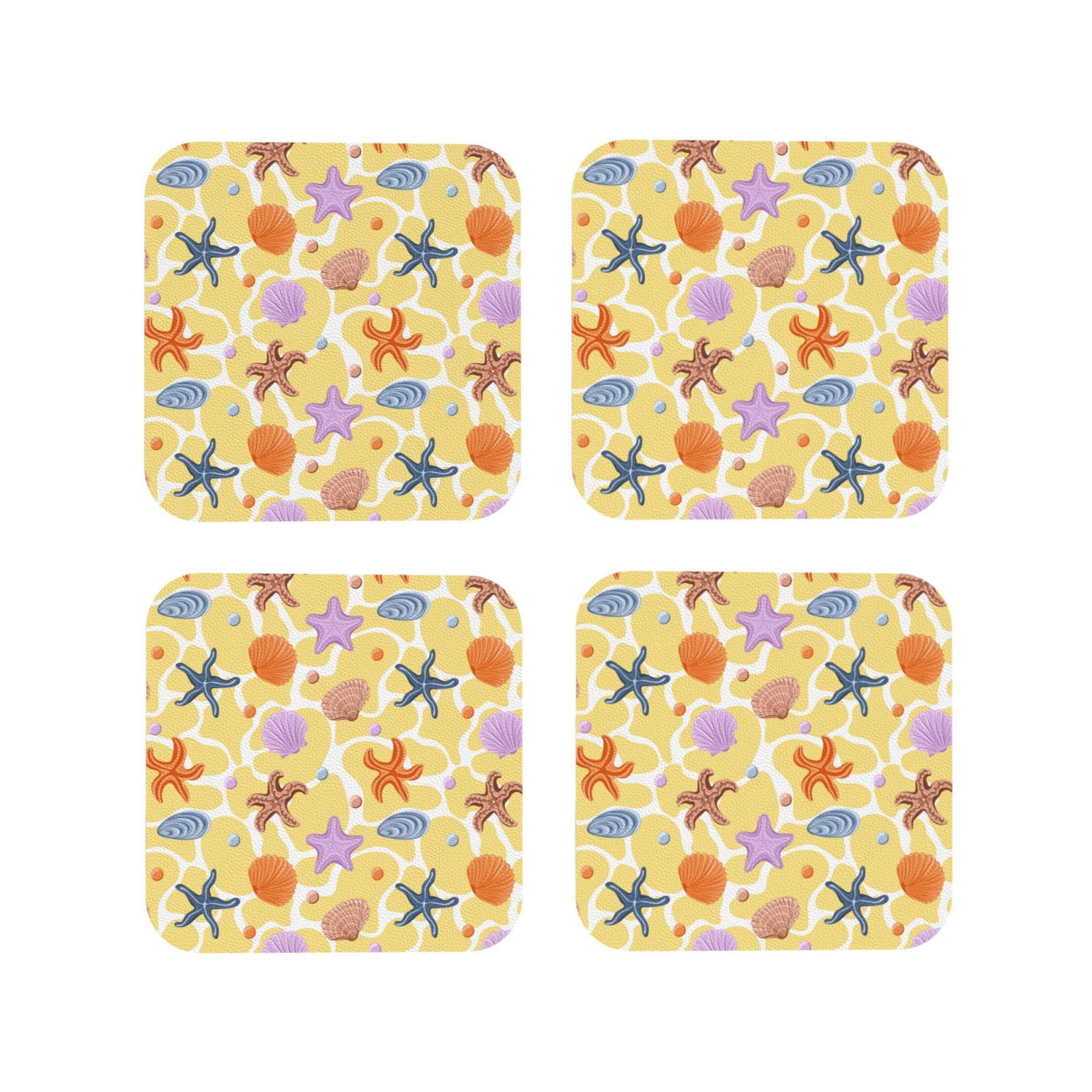 Drink Coasters, Cartoon Shell Starfish -PVC Leather Coasters Sets of 4 ...