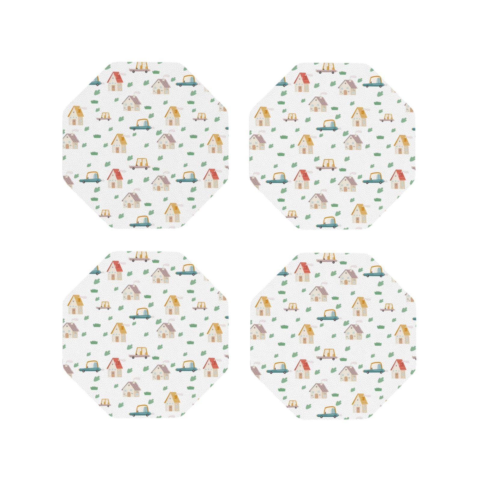 Drink Coasters, Cartoon house -PVC Leather Coasters Sets of 4 for ...
