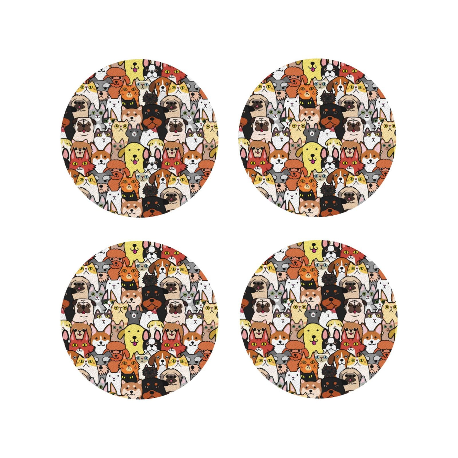 Drink Coasters, Cats & Dogs Group -PVC Leather Coasters Sets of 4 for ...