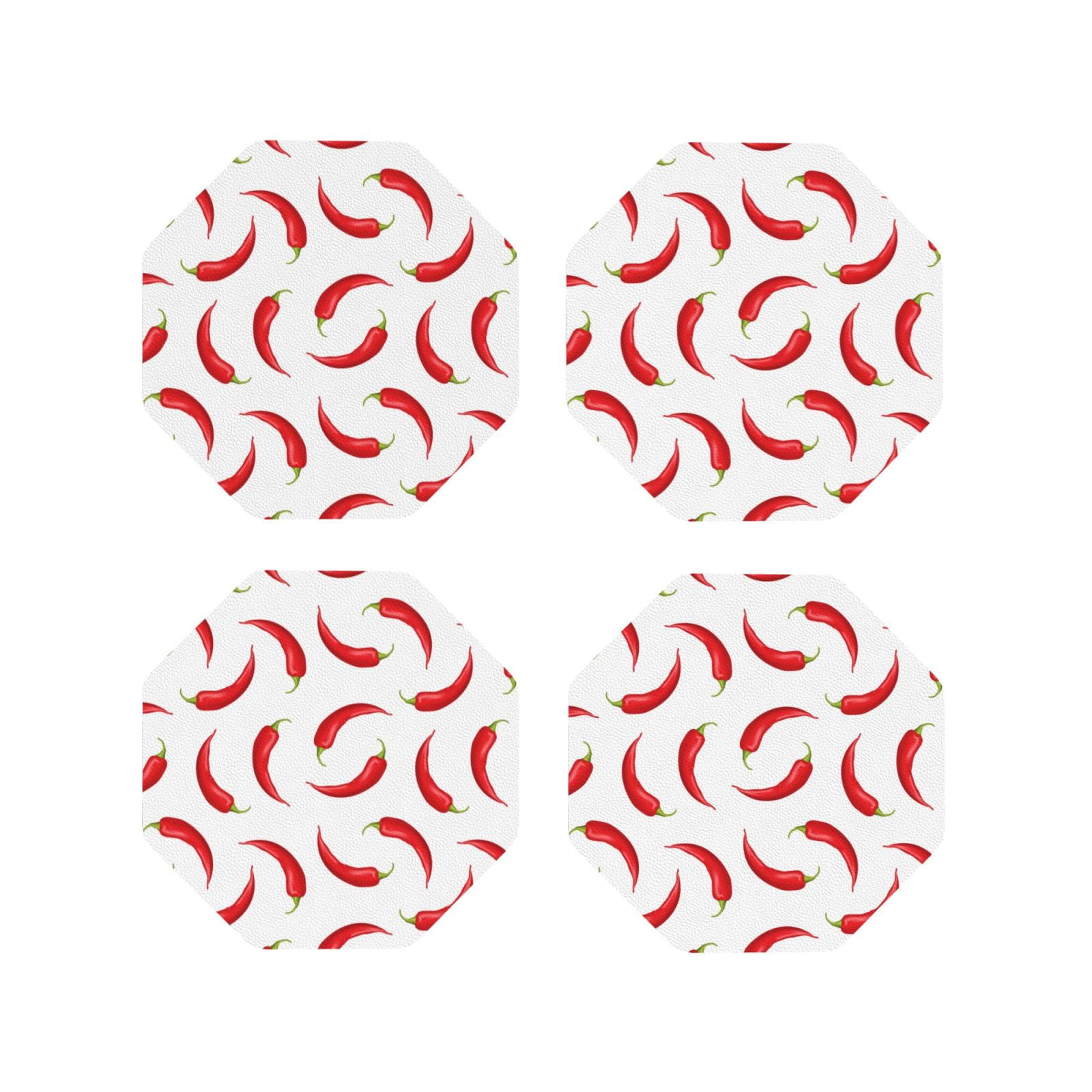 Drink Coasters, Chili Pepper -PVC Leather Coasters Sets of 4 for ...