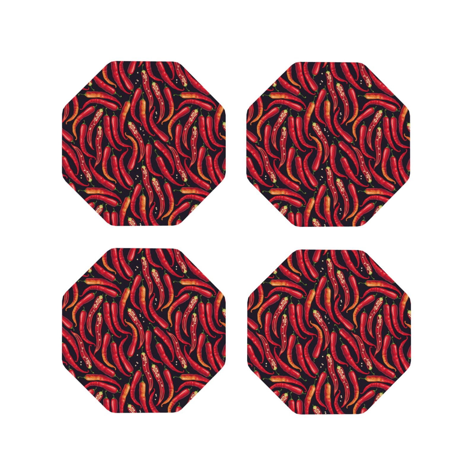 Drink Coasters, Chili Pepper funny -PVC Leather Coasters Sets of 4 for ...
