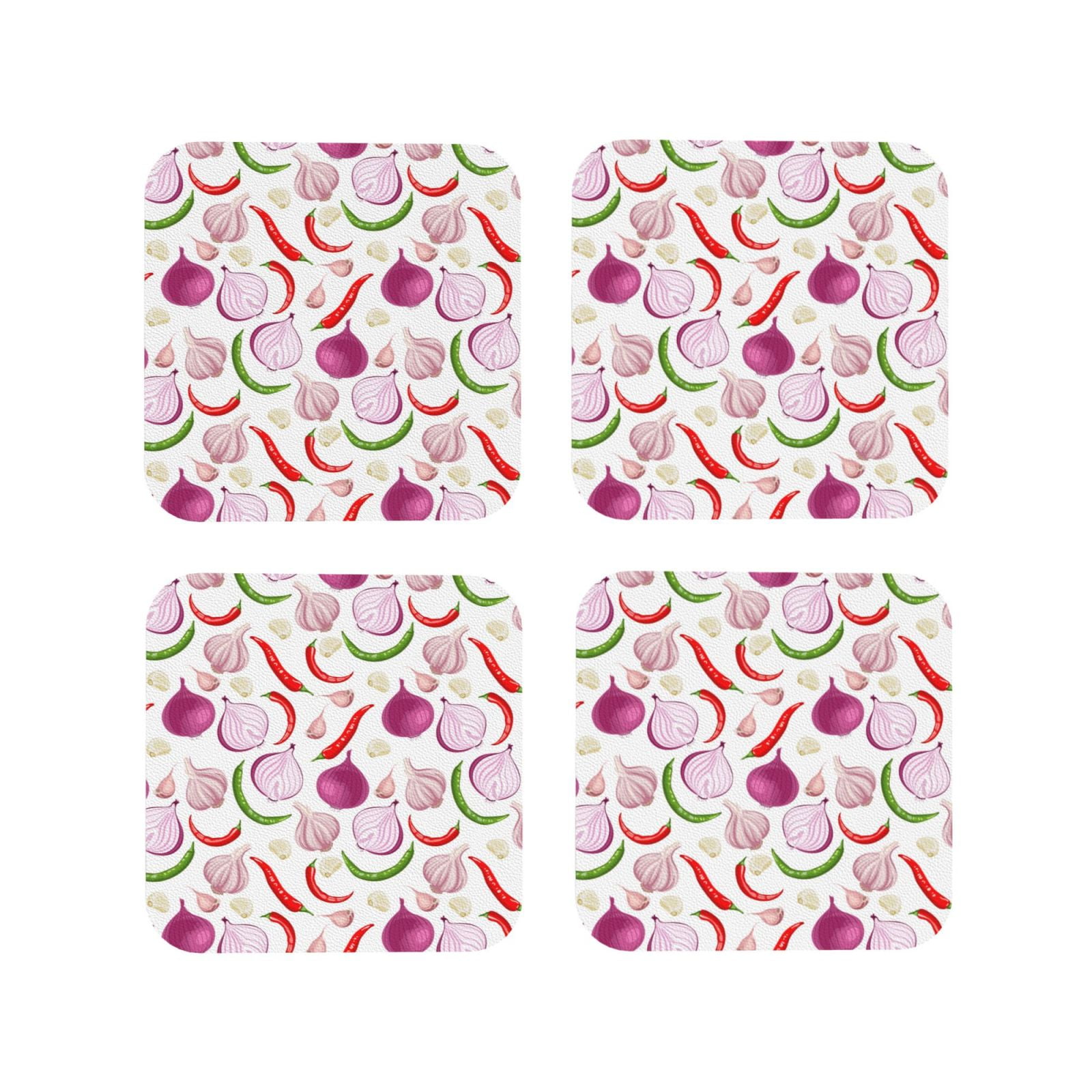Drink Coasters, Chili Pepper onion -PVC Leather Coasters Sets of 4 for ...