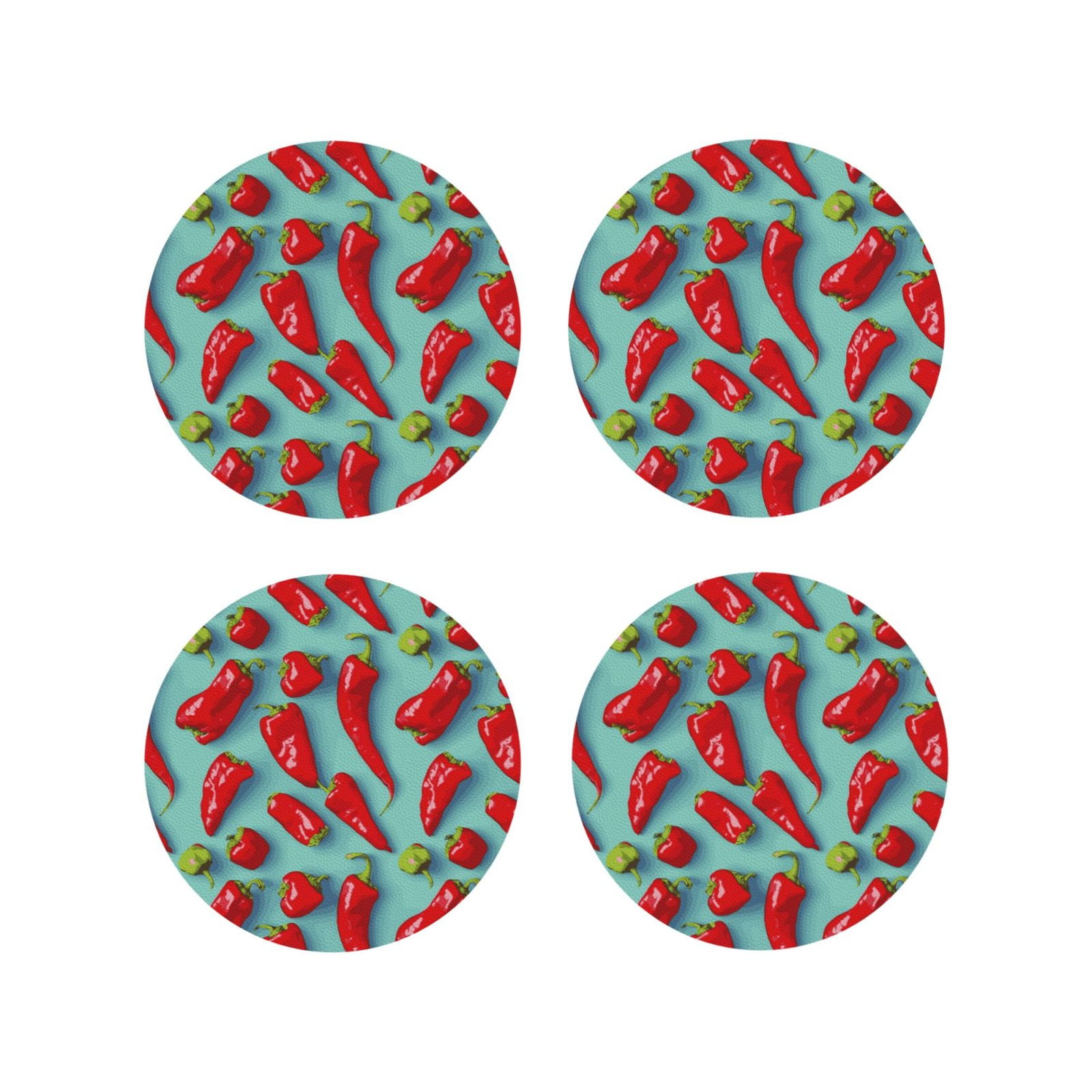 Drink Coasters, Chili bell Pepper Print -PVC Leather Coasters Sets of 4 ...