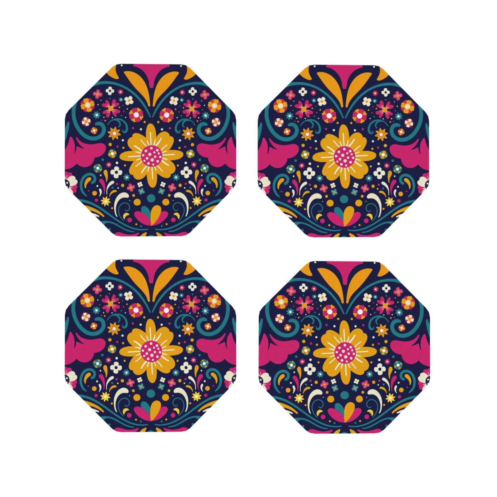 Drink Coasters, Cinco De Mayo Floral -PVC Leather Coasters Sets of 4 ...