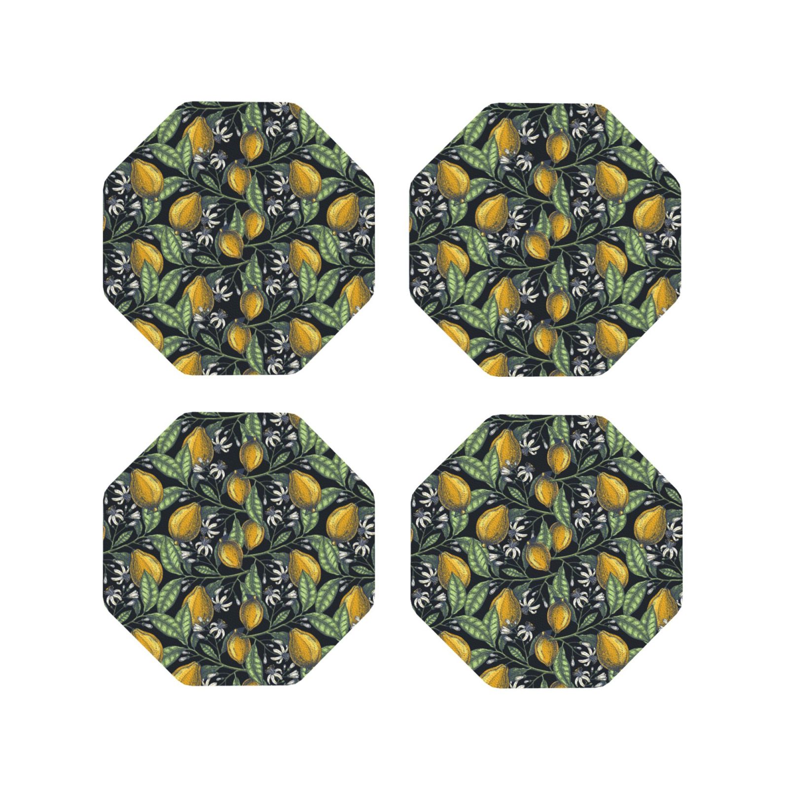 Drink Coasters, Citrus Fruits Elegant Lemons -PVC Leather Coasters Sets ...