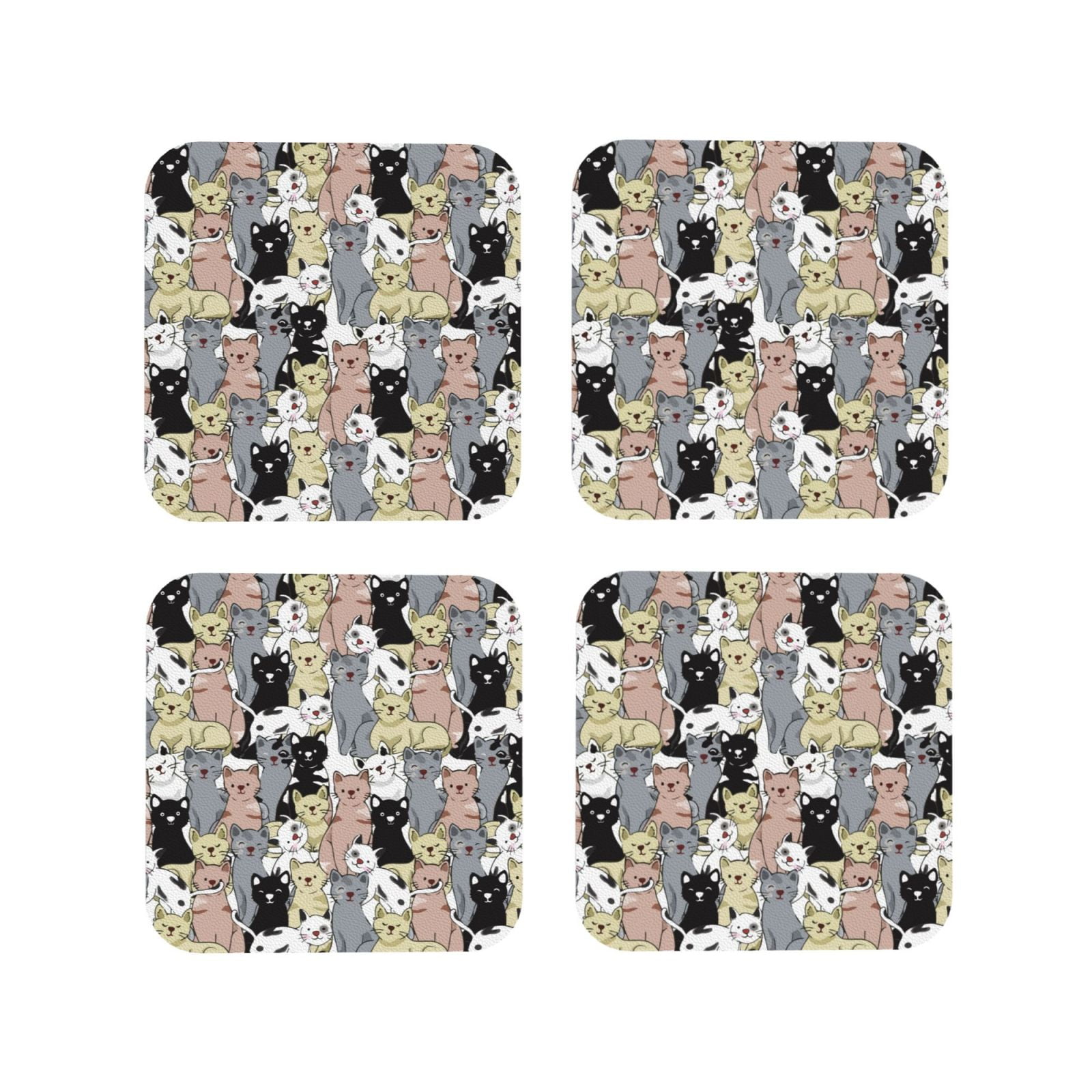 Drink Coasters, Classic Cute Cartoon Cat_A -PVC Leather Coasters Sets ...