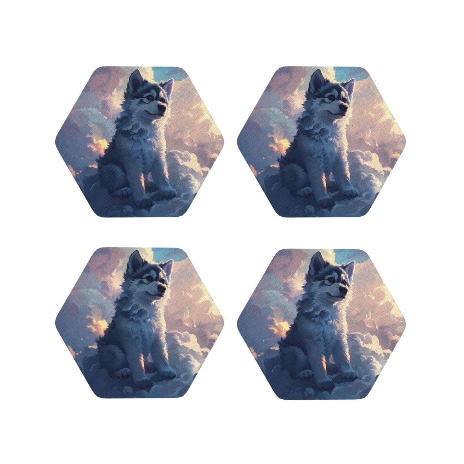 Drink Coasters, Cloud Wolf -PVC Leather Coasters Sets of 4 for Tabletop ...