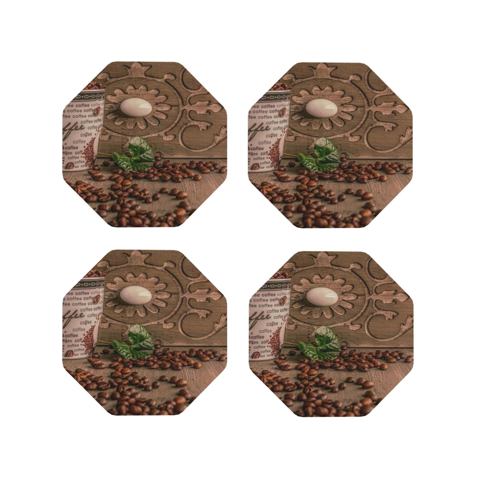 Drink Coasters, Coffee Beans -PVC Leather Coasters Sets of 4 for ...