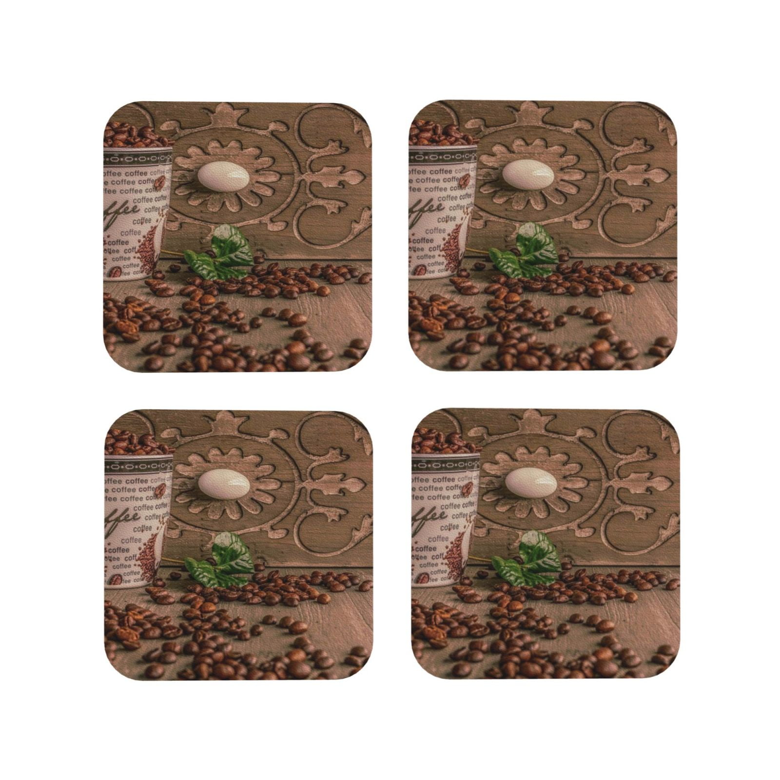 Drink Coasters, Coffee Beans -PVC Leather Coasters Sets of 4 for ...