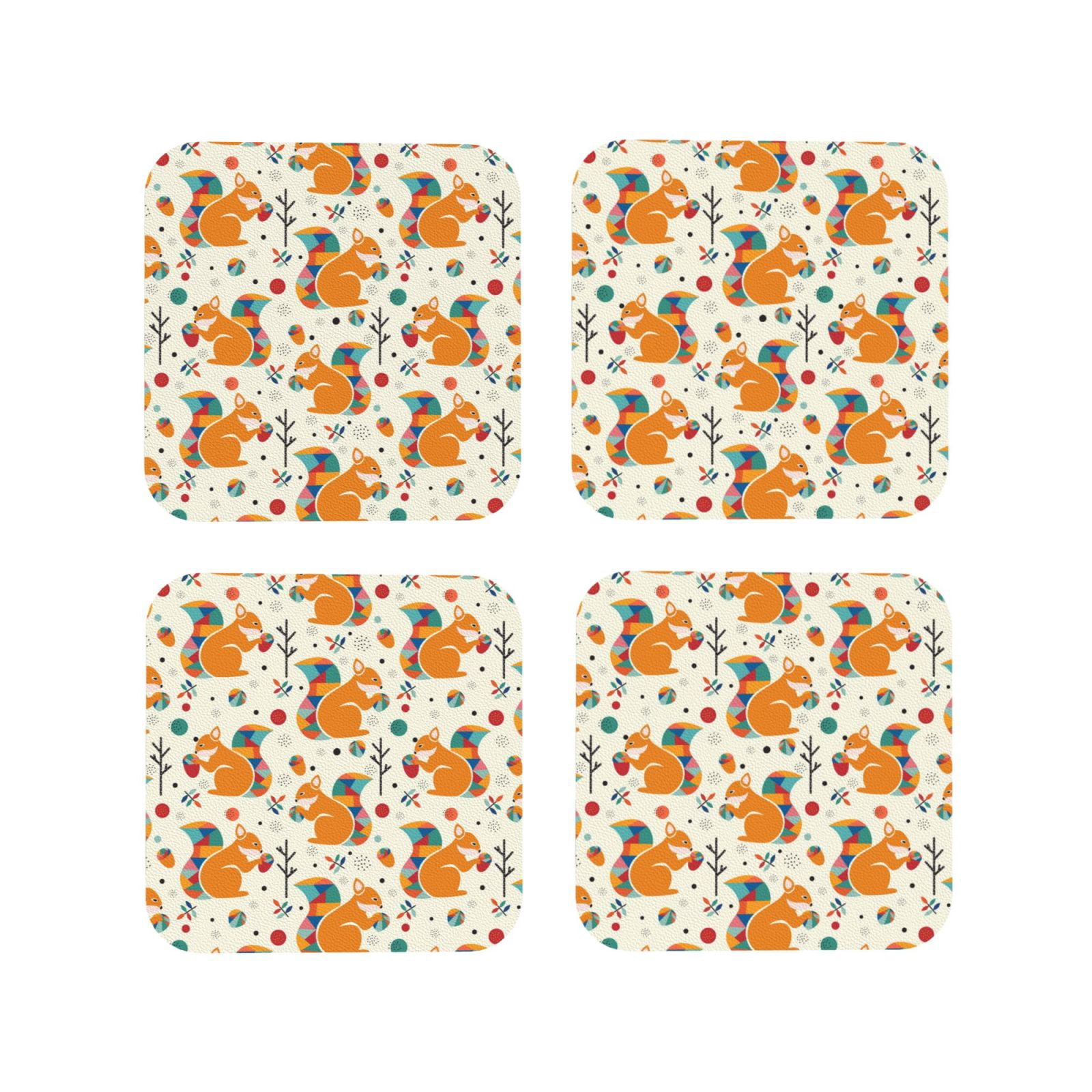 Drink Coasters, Colorful Cartoon Cute Squirrel -PVC Leather Coasters ...