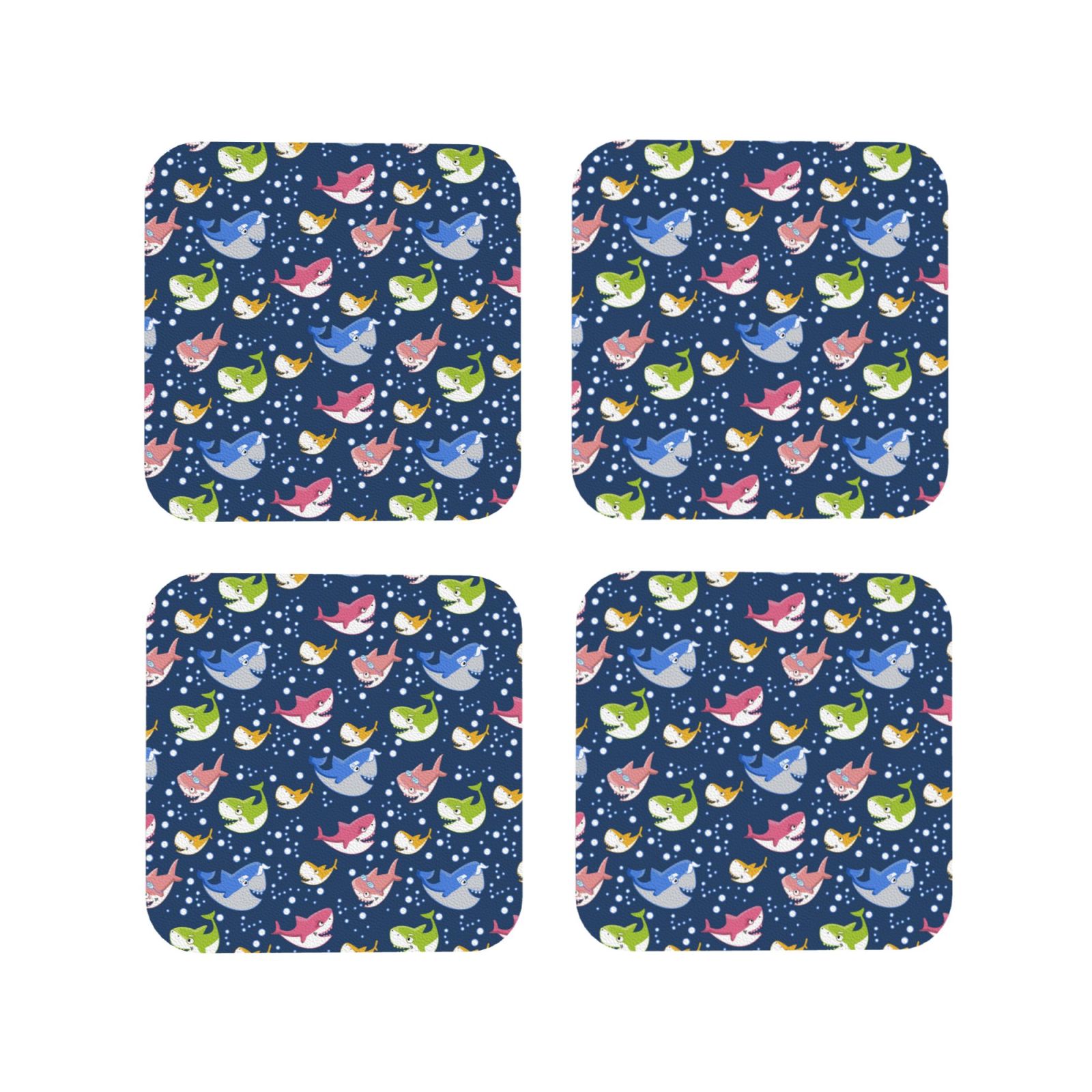 Drink Coasters, Colorful Cartoon Funny Cute Shark -PVC Leather Coasters ...