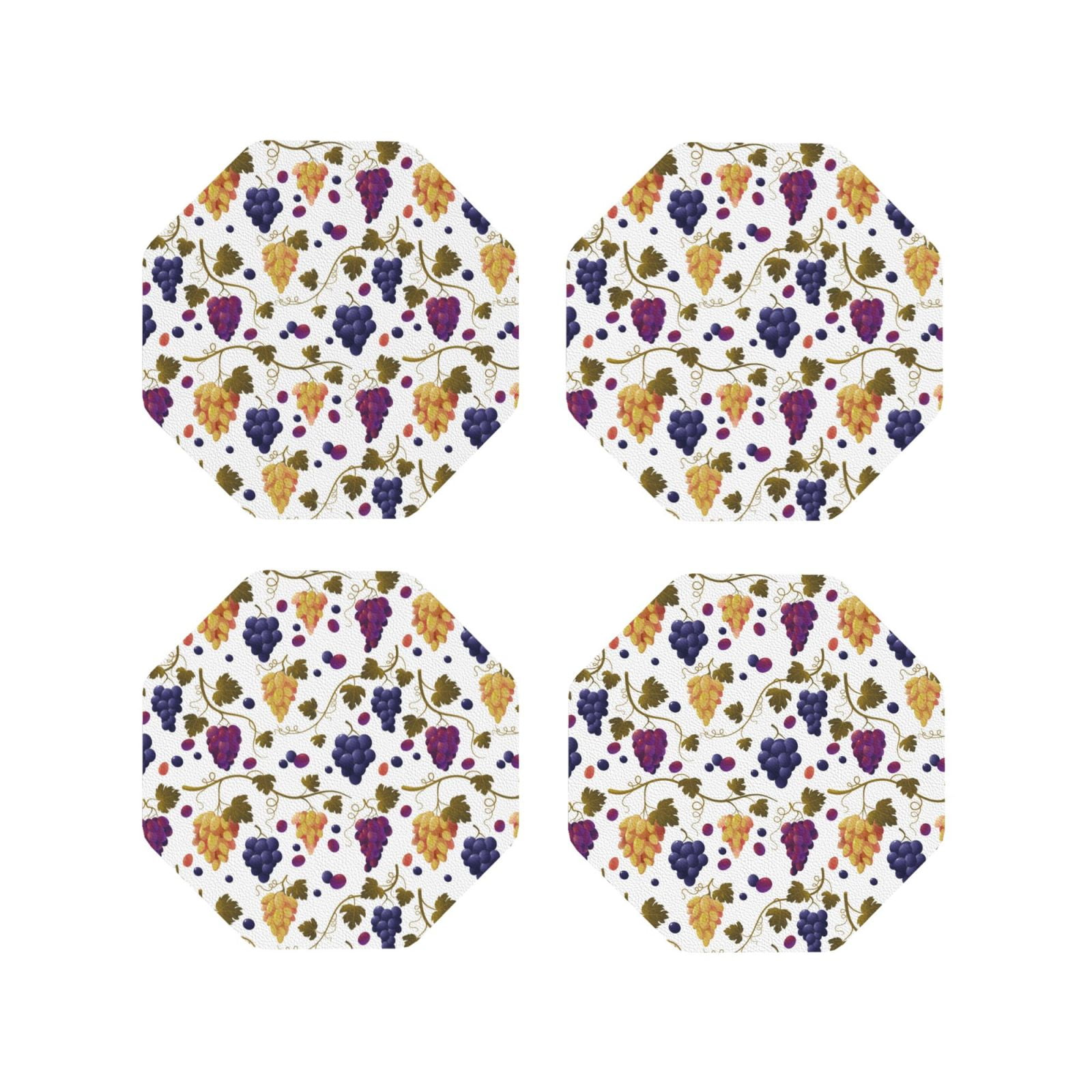 Drink Coasters, Colorful Cute Grape -PVC Leather Coasters Sets of 4 for ...