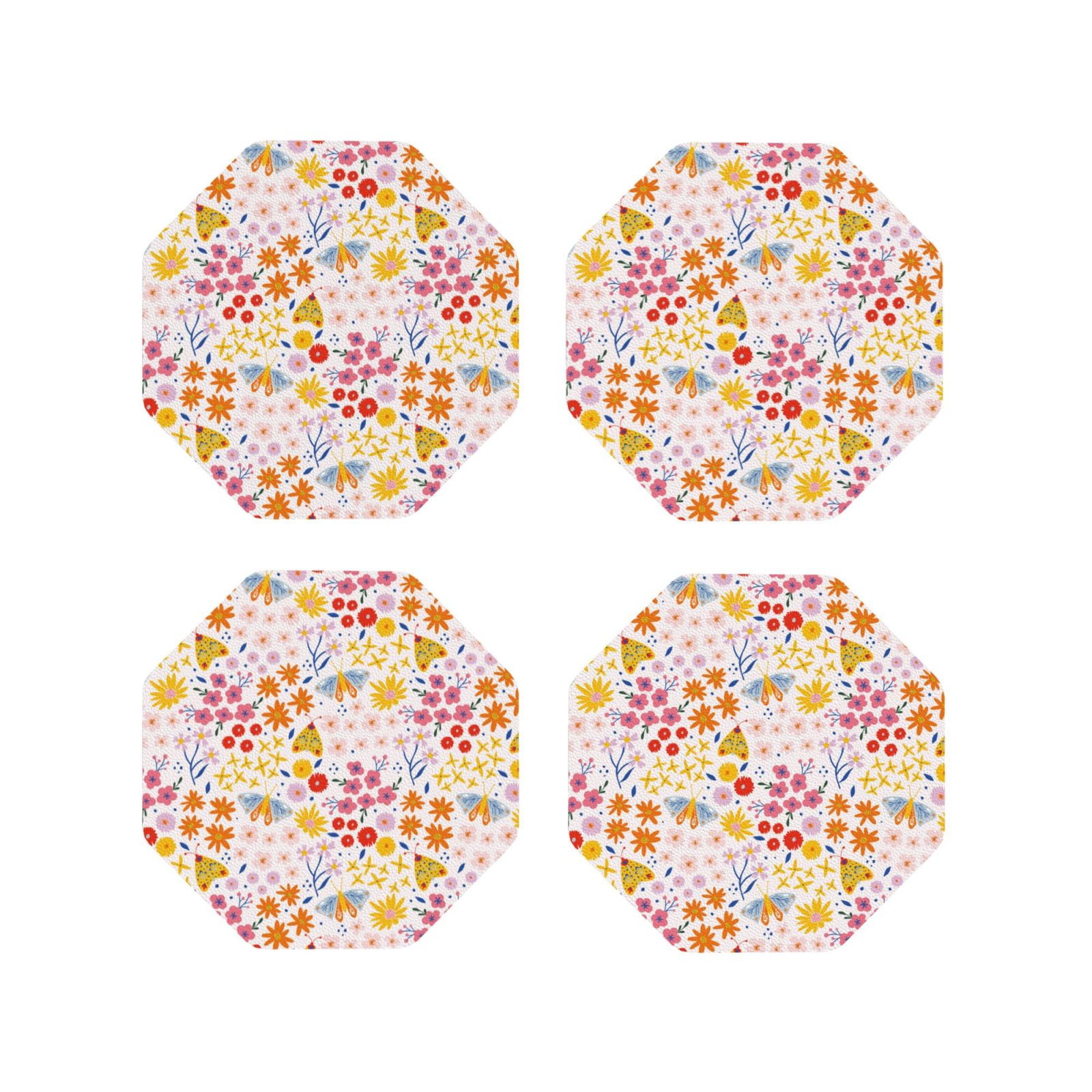 Drink Coasters, Colorful Floral -PVC Leather Coasters Sets of 4 for ...