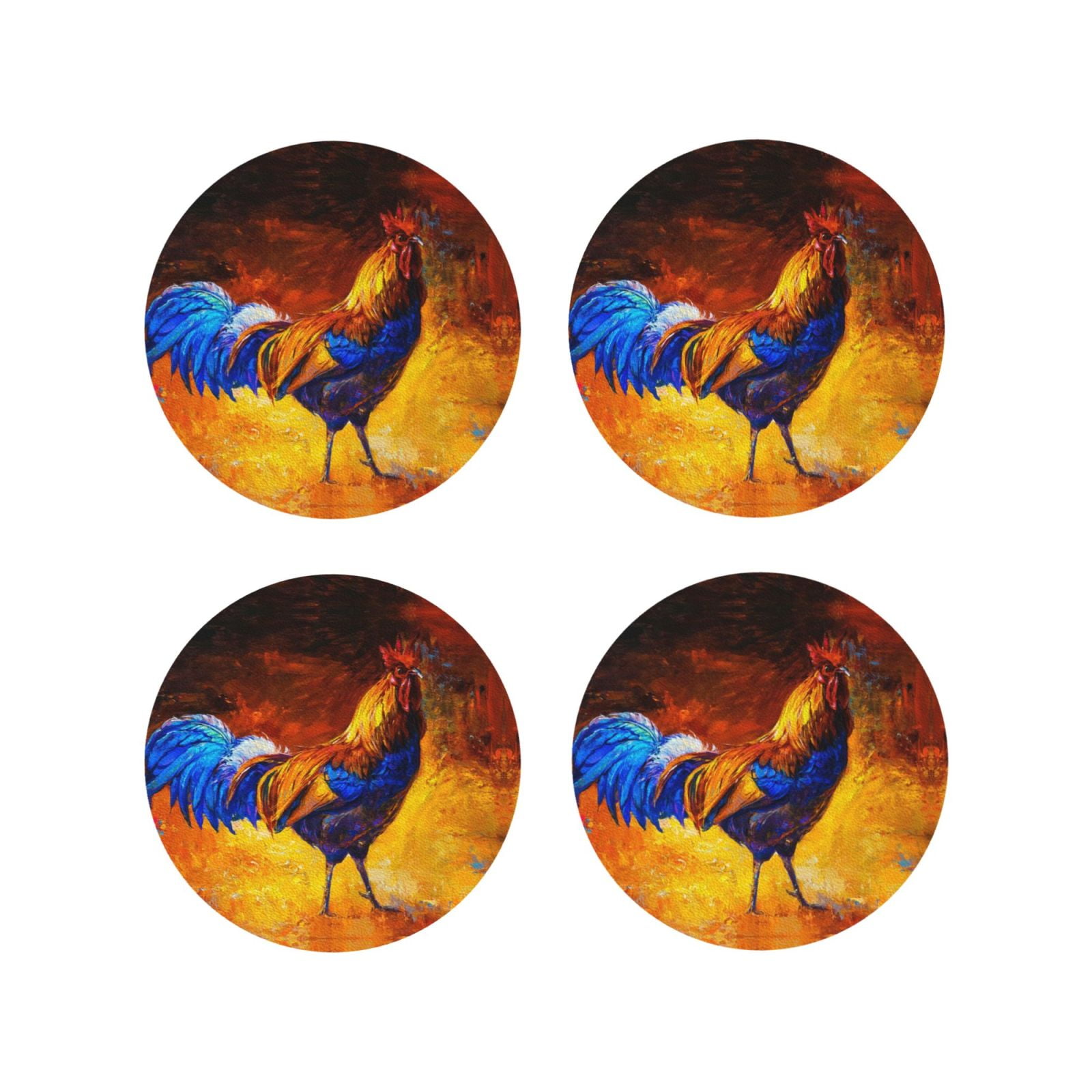 Drink Coasters, Colorful Rooster -PVC Leather Coasters Sets of 4 for ...